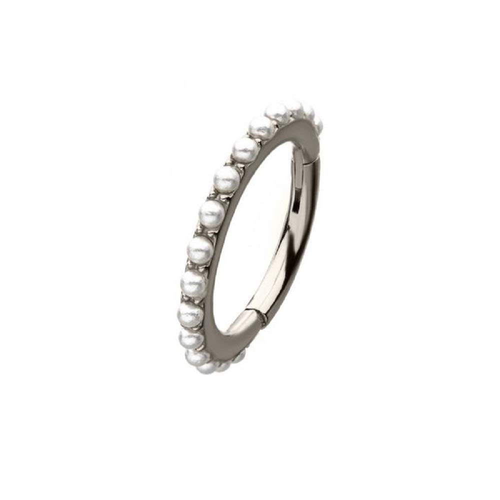 Pierced Owl 16G Stainless Steel Synthetic Pearl Lined Helix Cartilage Daith Septum Hinged Segment Ring (Silver Tone)