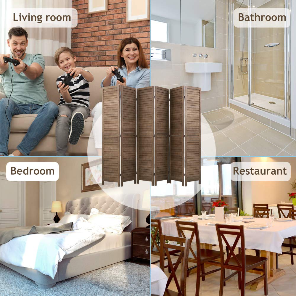 Room Dividers and Folding Privacy Screens, 6 Panel 69 inch Tall Portable Room Seperating Divider, Handwork Solid Wood Room Divider Wall, Room Partitions and Dividers Freestanding for Home Office
