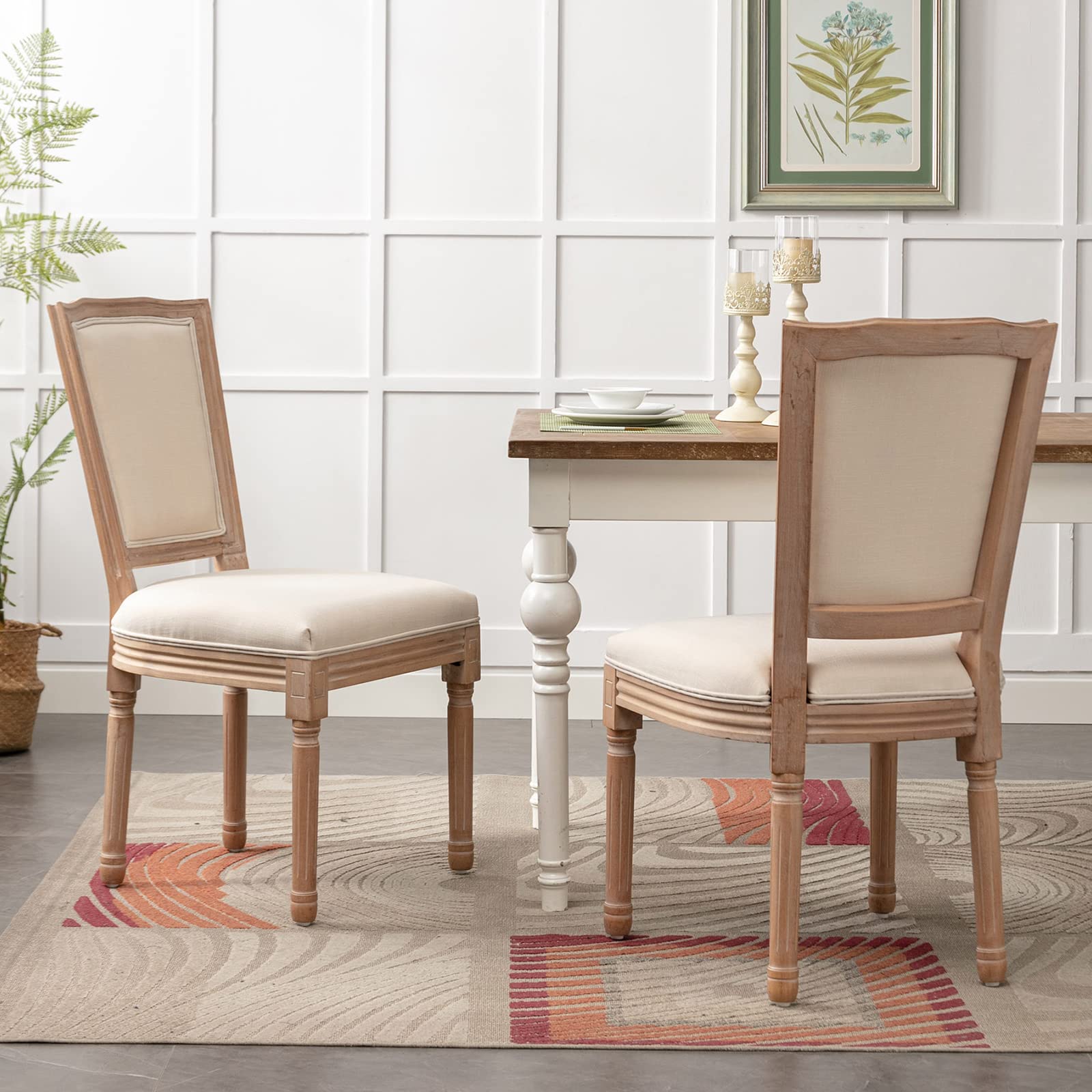 Phoenix Home Set of 2 French Country Dining Chairs, Beige(Square)