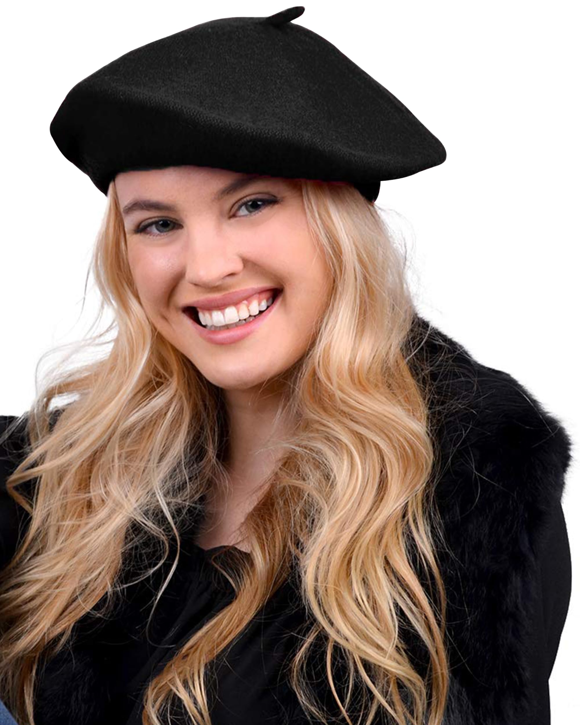 Parquet Solid Color French Wool Beret. Classic French, Casual and Chic Lightweight Black