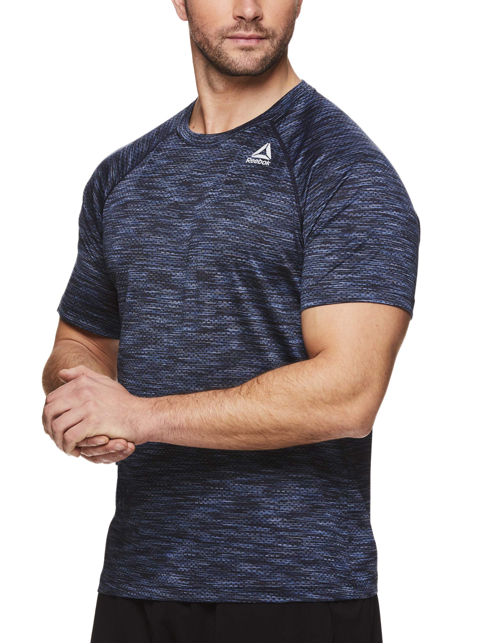 Reebok Men's Supersonic Crewneck Workout T-Shirt Designed with Performance Material - Push Press Navy, Large