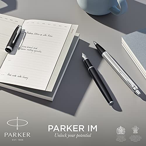 Parker IM Rollerball Pen, Brushed Metal and Gold with Fine Point Black Ink Refill (1975542)
