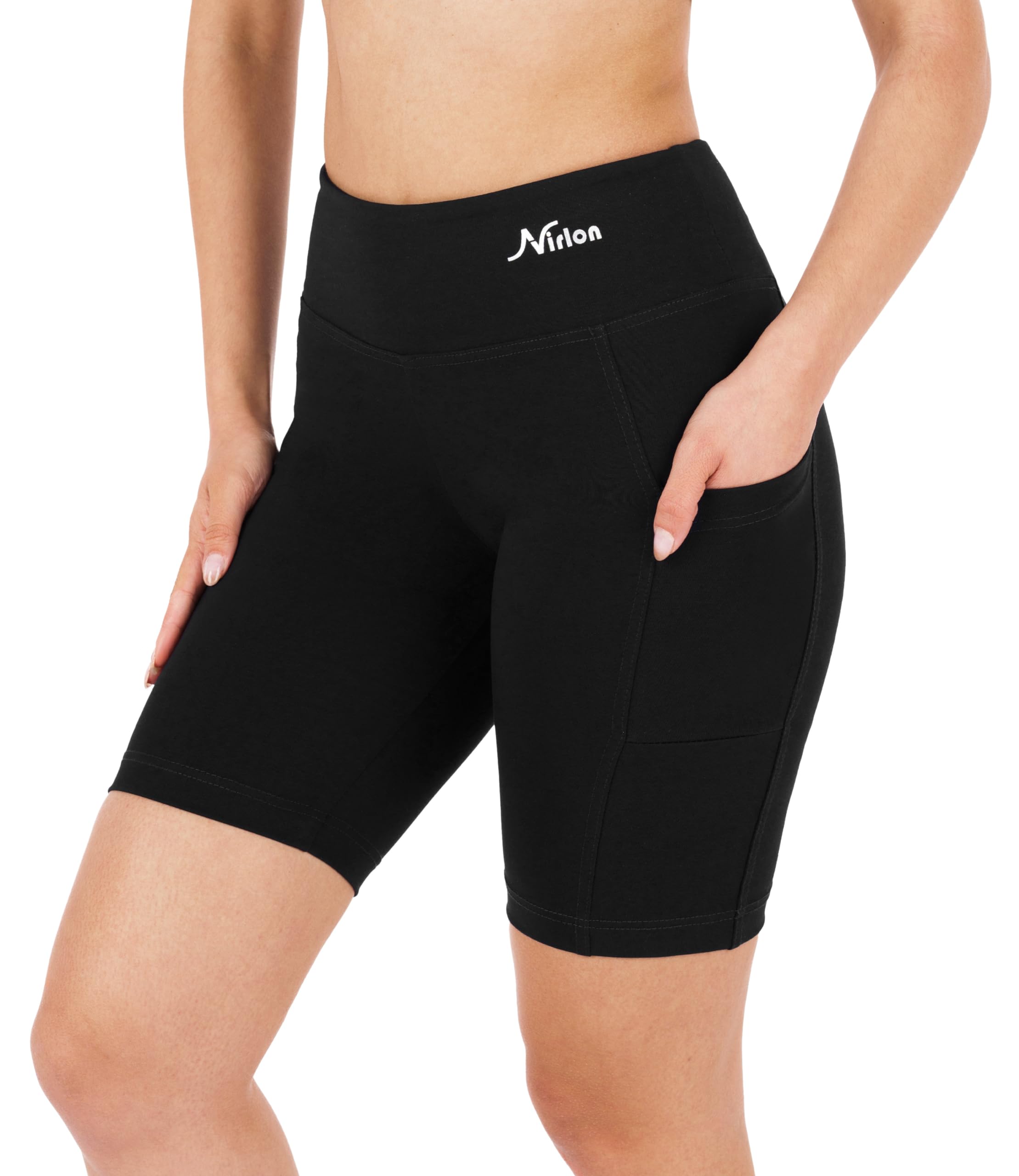 Nirlon Biker Shorts with Pockets - Biker Shorts Women Workout Shorts for Gym & Yoga Shorts for Women Cotton Biker Shorts Women High Waisted Regular & Plus Size Biker Shorts (XL, Black)