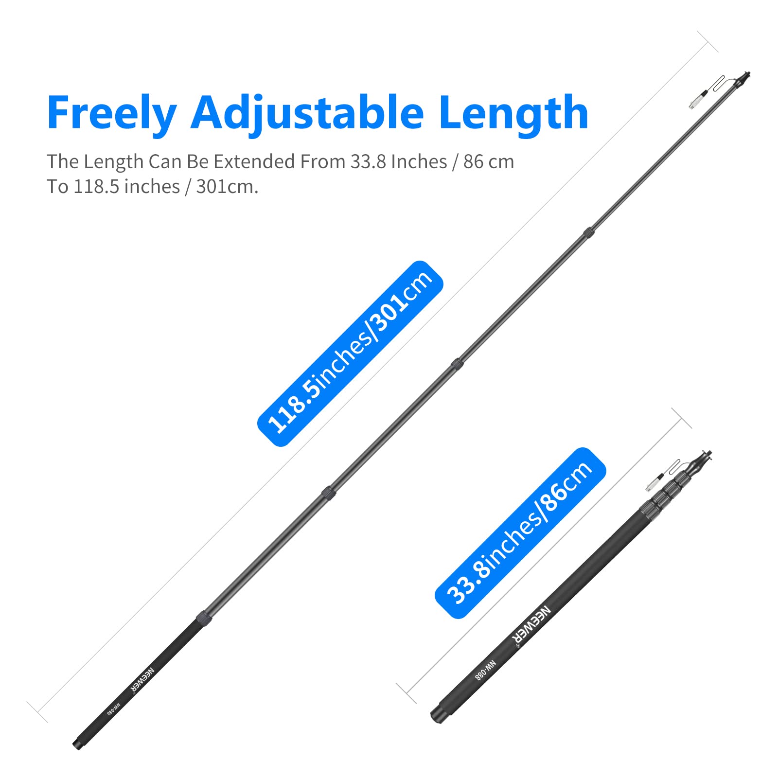 Neewer NW-088 Hand Pickup Arrow Arm with XLR Cable 5-Section Aluminum Pickup Arm with Foam Handles and Turning Locks for Micro Zoom, Adjustable Length from 2.82" to 9.88"