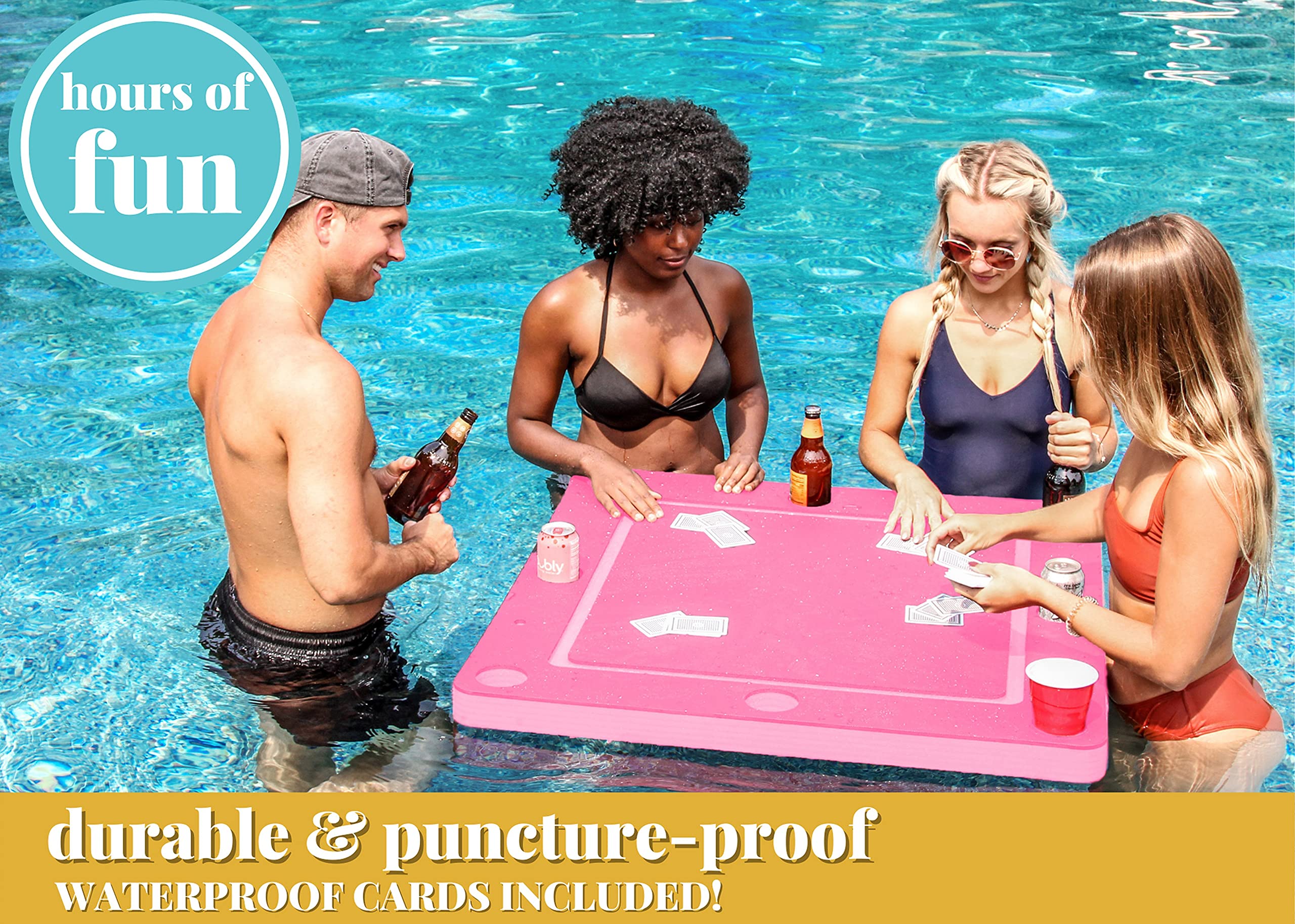 Polar Whale Floating Pink Game or Card Table Tray for Pool or Beach Party Float Lounge Durable Foam Large 36 Inch Drink Holders with Waterproof Playing Cards Deck UV Resistant