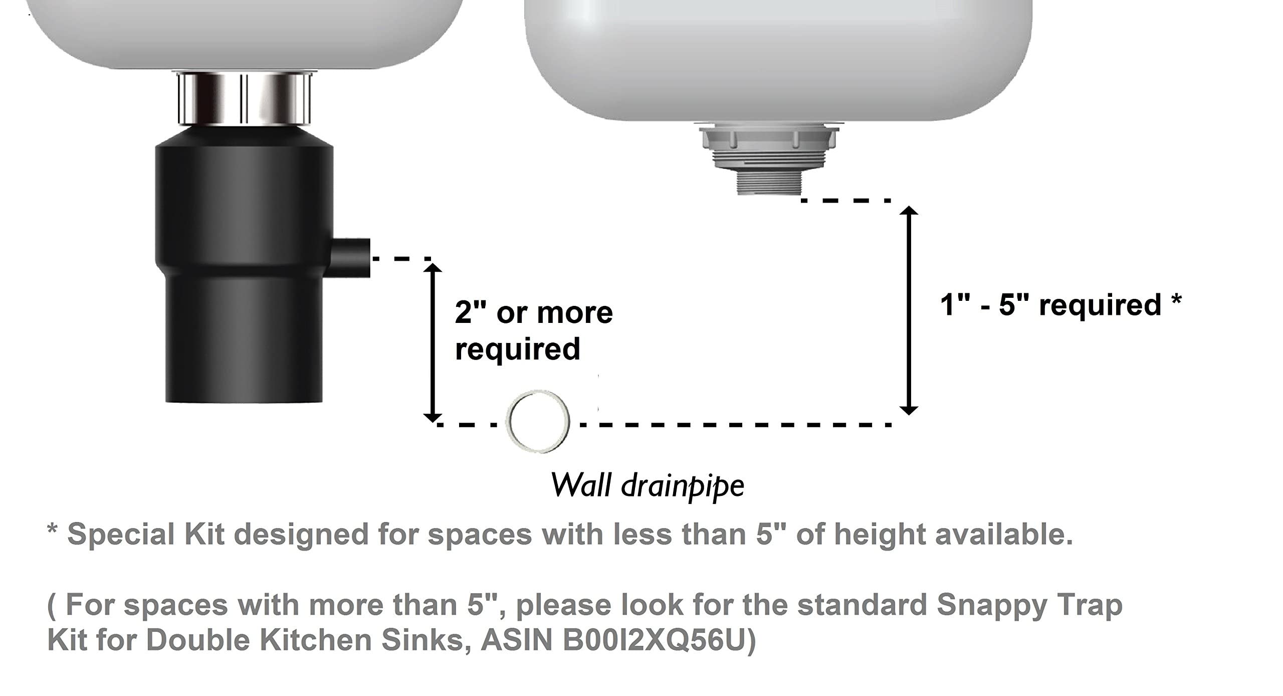 Snappy Trap Special Kit for Double Kitchen Sinks with Limited Vertical Distance between Sink Strainers and Wall Drainpipe