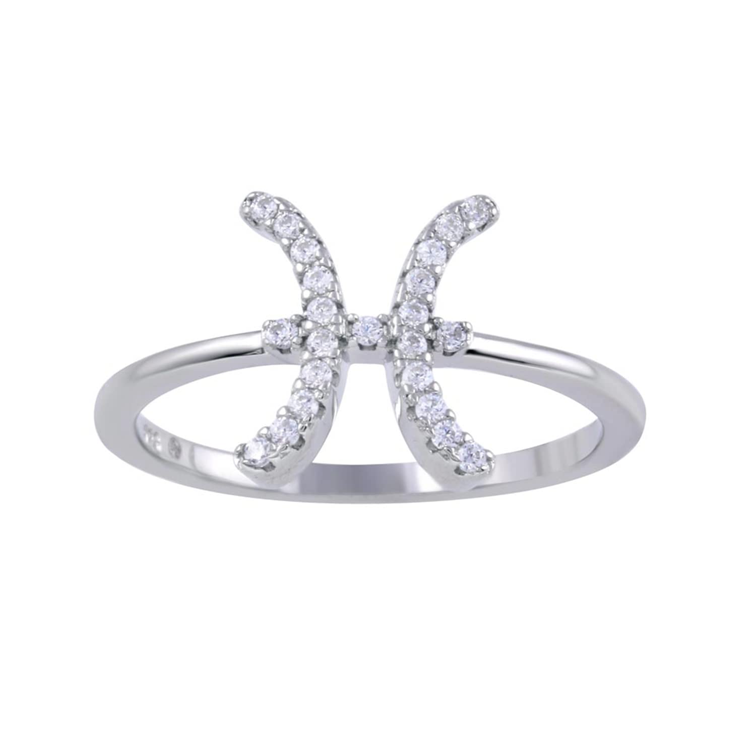 PERFECTJEWELZ Zodiac CZ Rings 925 Sterling Silver Astrological Sign Size 5 - Pisces