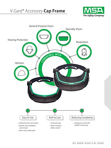 MSA 10115730 V-Gard Frame - General Purpose Applications, Fits Cap-Style Hard Hats, Black, High Density Polyethylene (HDPE), Includes Replaceable Debris Control Attachment, Durable & Reusable