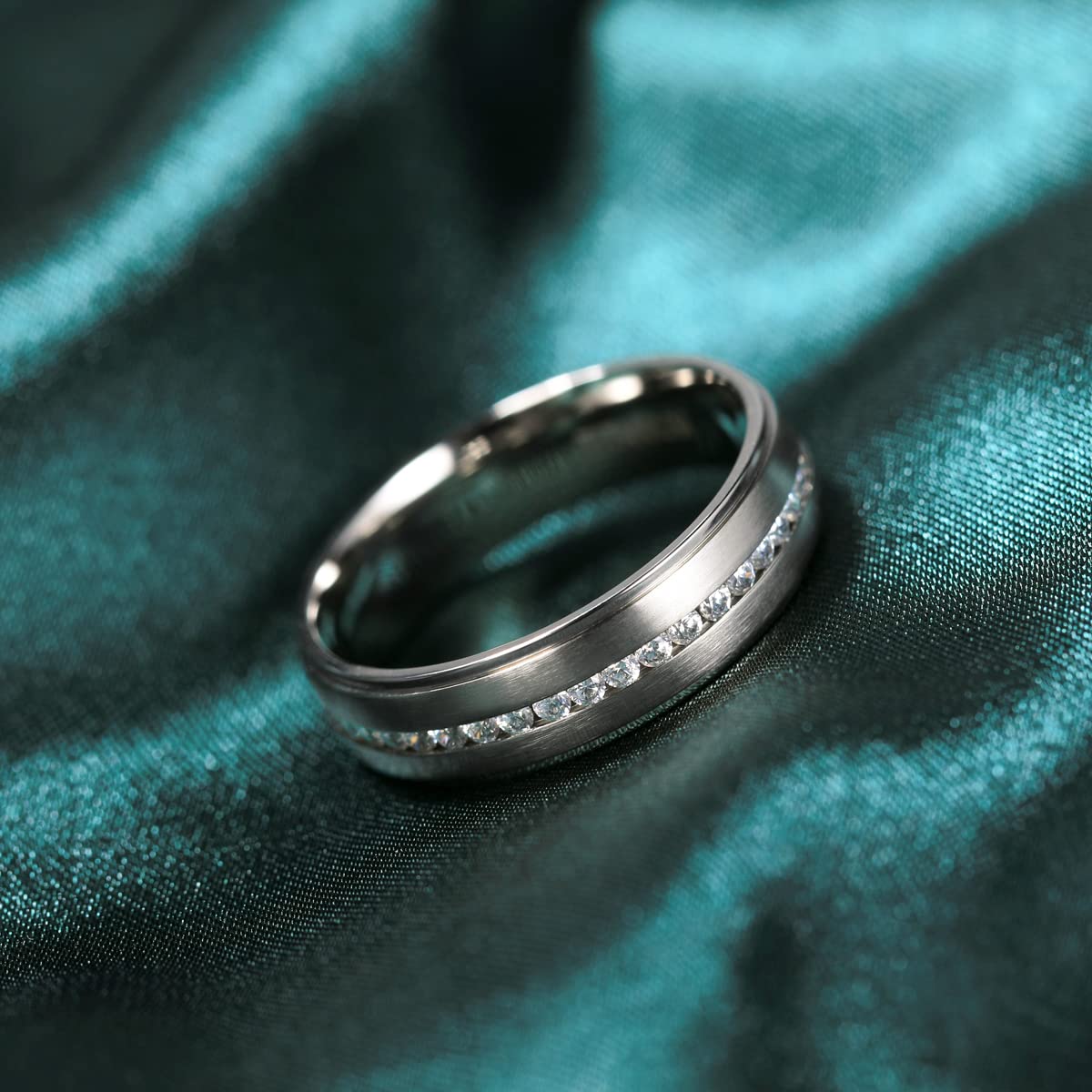TIGRADE 6MM Silver Titanium Engagement Ring Cubic Zirconia Wedding Band for Men Women Size 5-12, Size 5