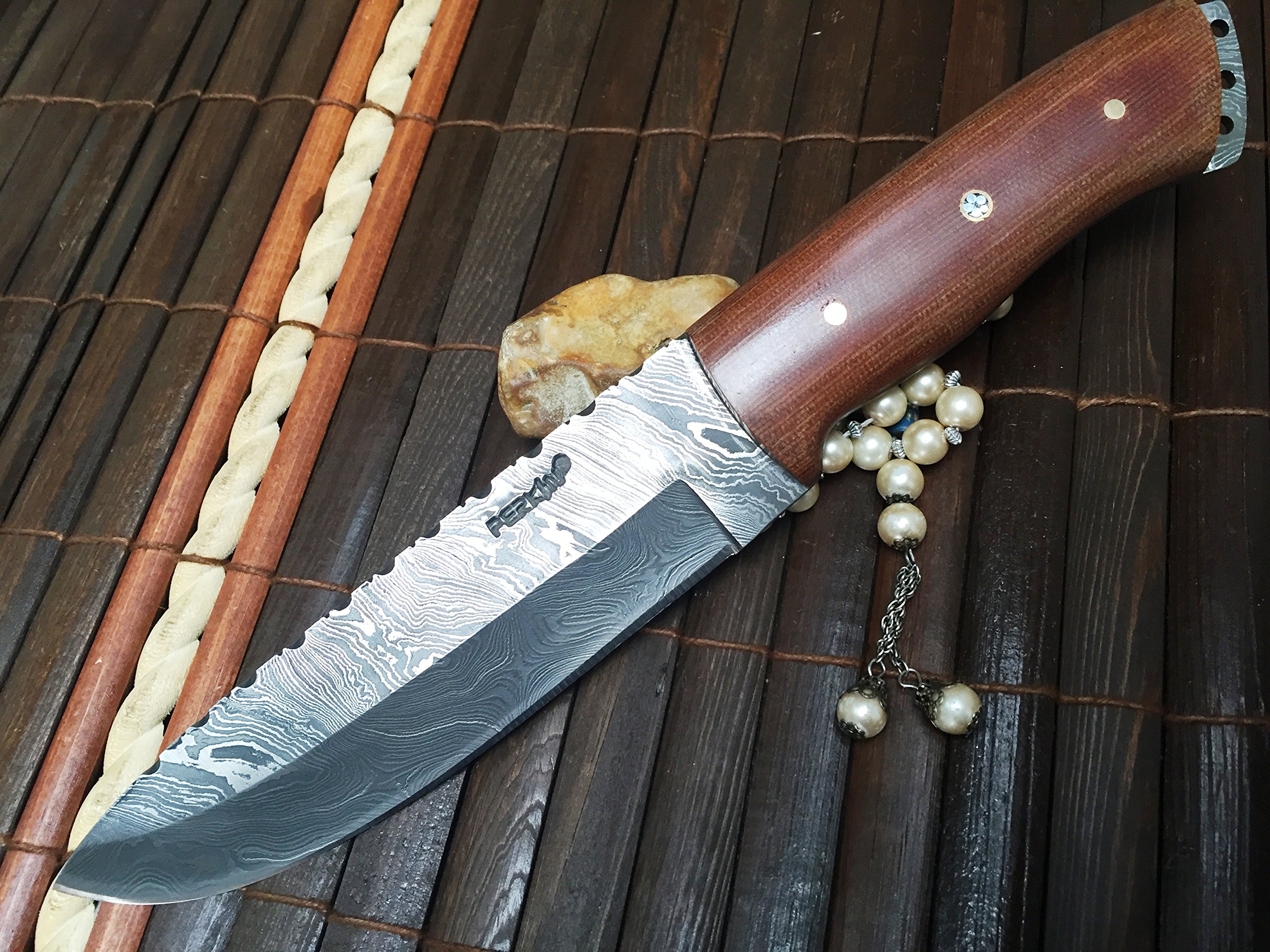 Perkin - Handmade Damascus Hunting Knife with Sheath