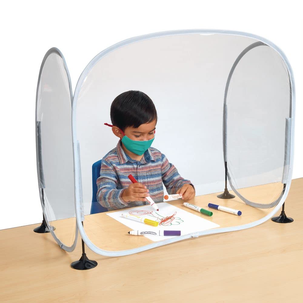 Sneeze Guard Desk Shield β Plastic Divider Screen for Desk, Table or Counter - Fold-Up Portable Barrier β Classroom or Office Shield
