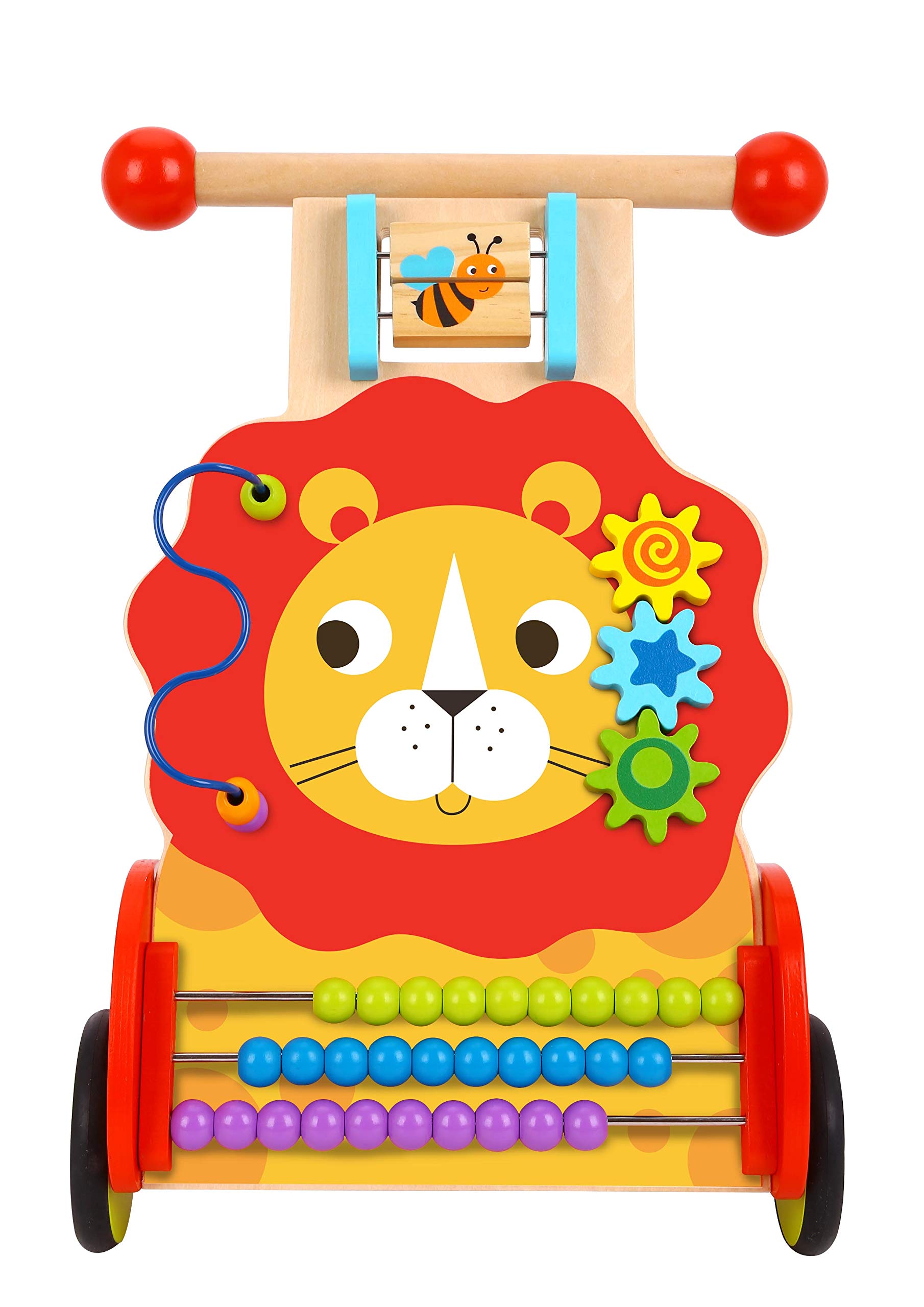 Pidoko Kids Lion Baby Walker Cart with Wheels - Wooden Activity Center Push and Pull Toy - for 1 Year Old and Up