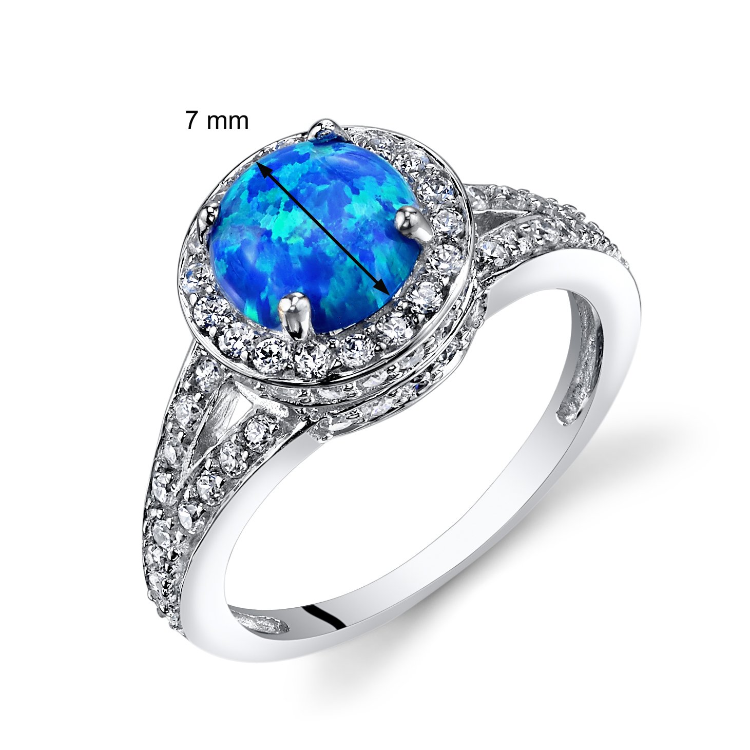 PEORA Created Blue Opal Halo Ring Sterling Silver 1.00 Carats Size 9
