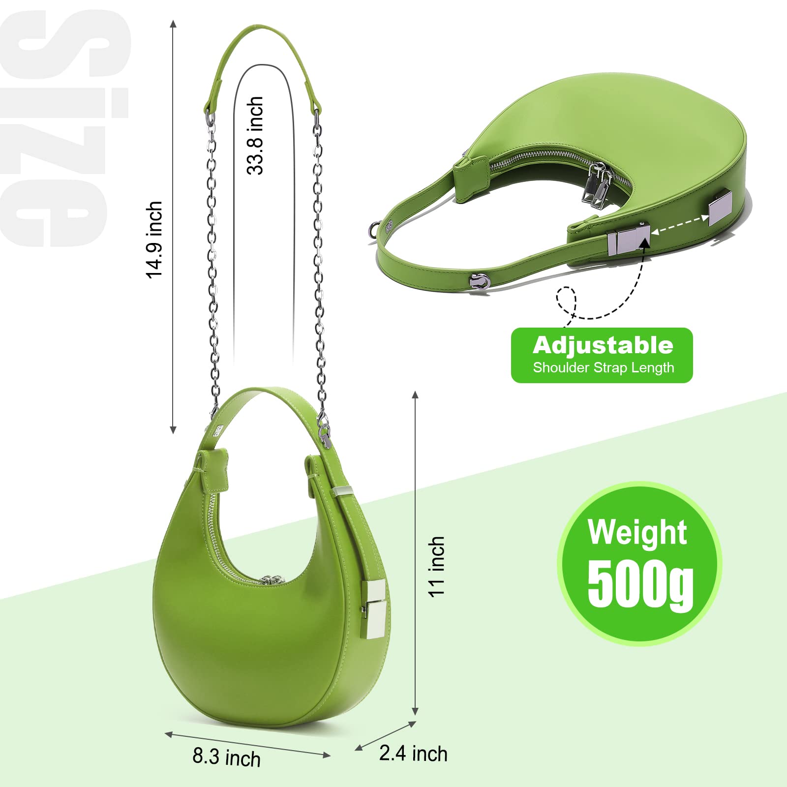Ykall Shoulder Bags Handbag for Women, Crossbody Bag Detachable Shoulder Strap Soft PU Leather Zipper Closure - Avocado Green