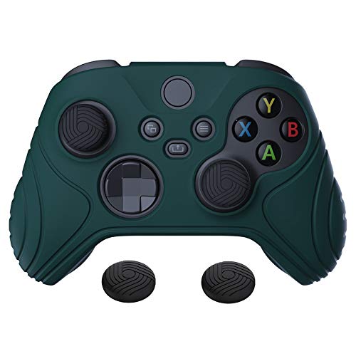 PlayVital Samurai Edition Racing Green Anti-Slip Controller Grip Silicone Skin, Ergonomic Soft Rubber Protective Case Cover for Xbox Series S/X Controller with Black Thumb Stick Caps