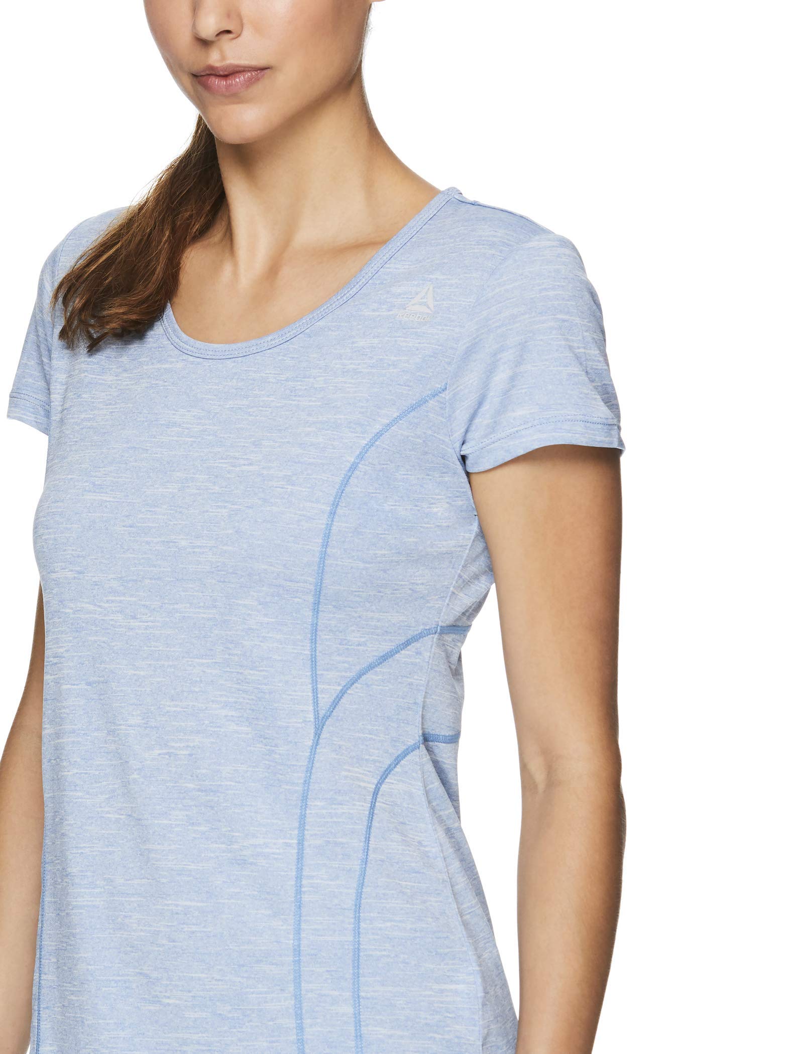 Reebok Womens Varigated Heathered Basic T-Shirt, Blue, Small