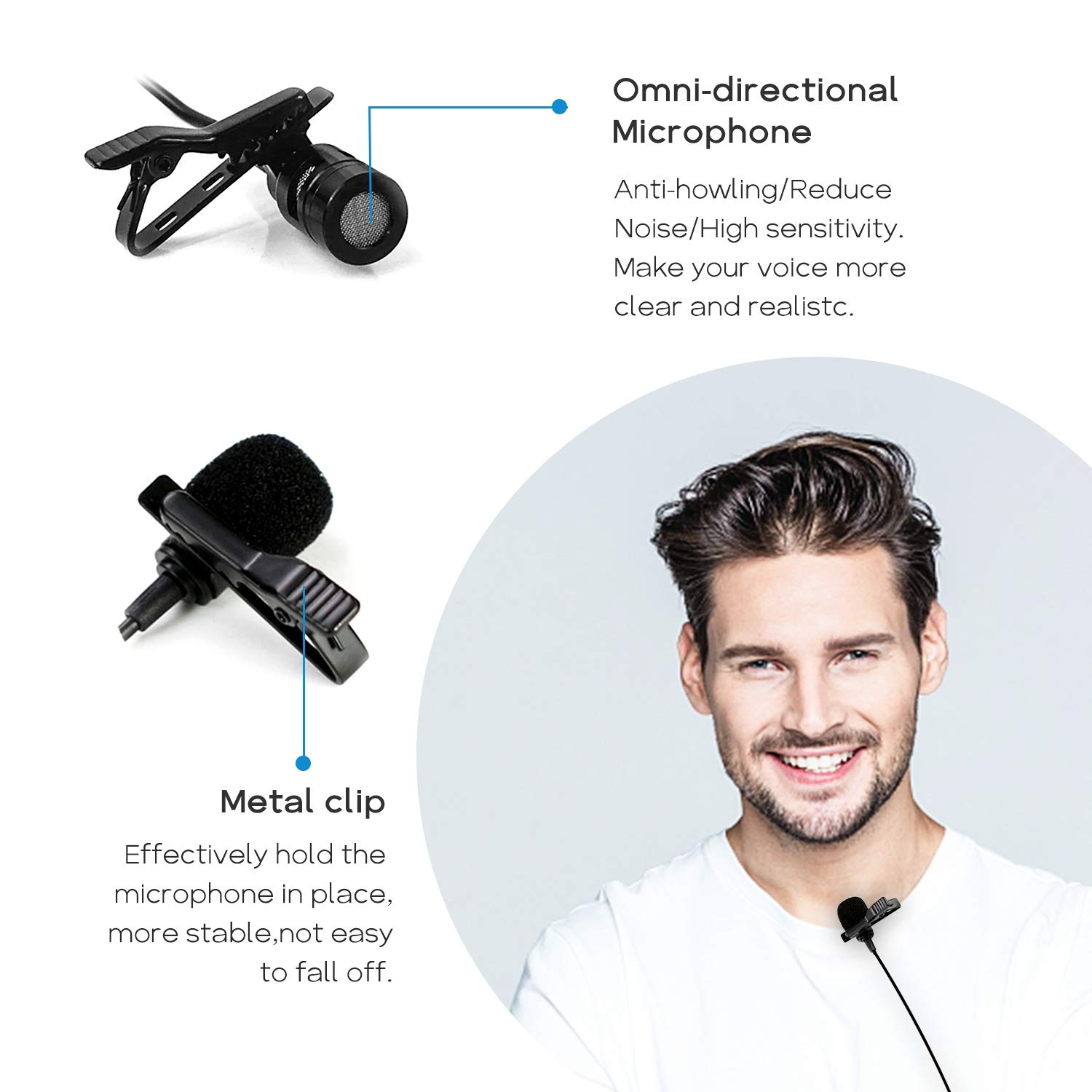 XIAOKOA Wireless Lavalier Lapel Microphone,Professional UHF Video Recording Mic with Clip-on Lapel Mic Compatible with iPhone,Ipad,Android Smartphone,DSLR,for TikTok,YouTube,Interview,Live