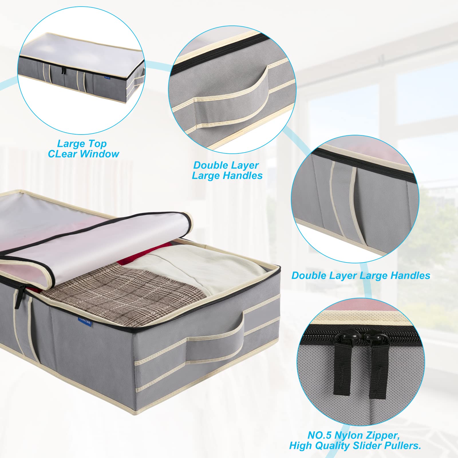 roomtalk Hanging Shoe Organizer 8-Shelves Grey + Under Bed Storage Container Bins 2-Pack Grey