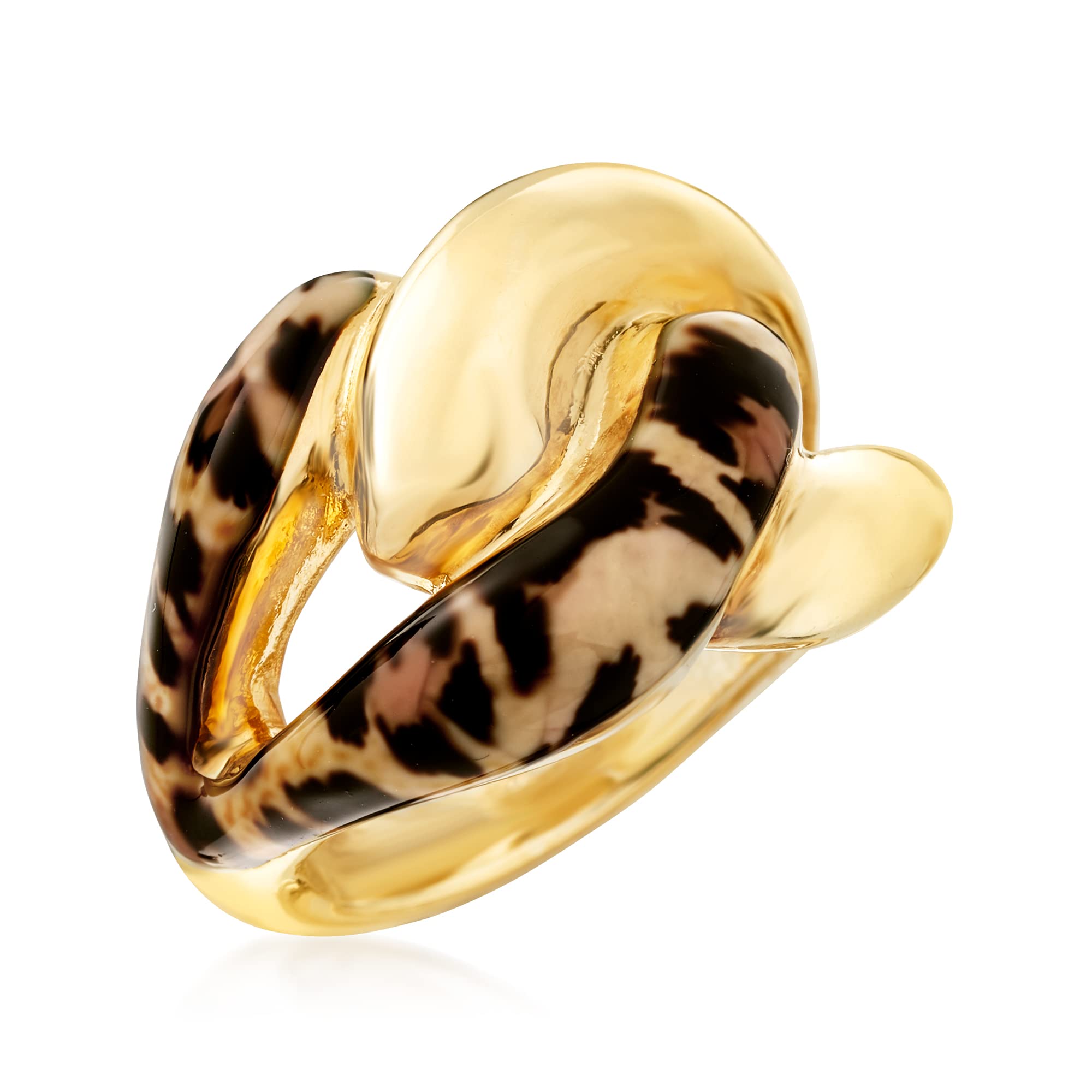 Ross-Simons Italian Leopard-Print Enamel Link Ring in 18kt Gold Over Sterling. Size 7