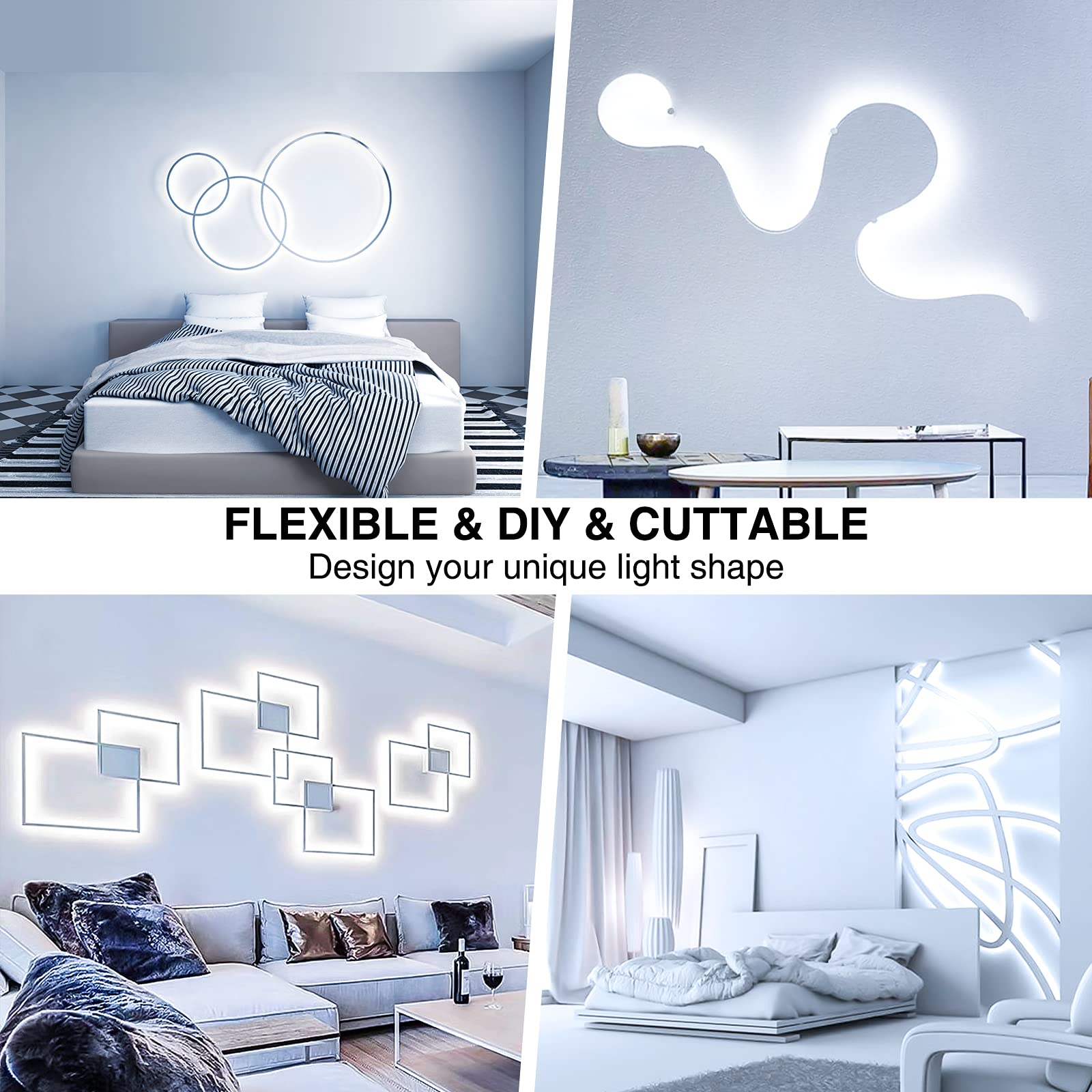 Onforu LED Strip Lighting Bright White, 65.6ft 6000K Dimmable Daylight White Tape Light, 20m 1200 LEDs 2835 Flexible Ribbon Easter Light, 12V Adhesive Rope Light for Kitchen, Under Cabinet, Bedroom