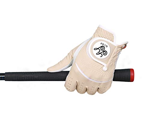 SIMPLE SYMBOL Men's Golf Glove Left Hand High Grade Leather Three Pack (L/Beige, S, Left)