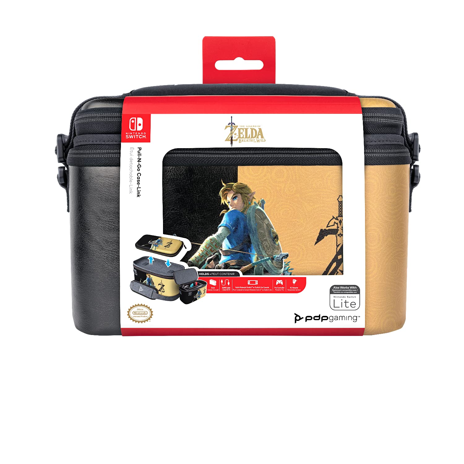 PDP Gaming Officially Licensed Switch Pull-N-Go Travel Case - Zelda Breath of the WIld - Semi-Hardshell Protection - Protective PU Leather - Holds 14 Games - Works with Switch OLED & Lite