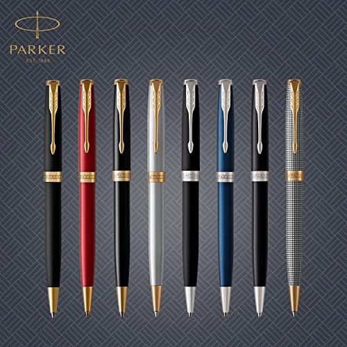 PARKER Sonnet Ballpoint Pen, Chiselled Silver with Gold Trim, Medium Point Black Ink (1931492)