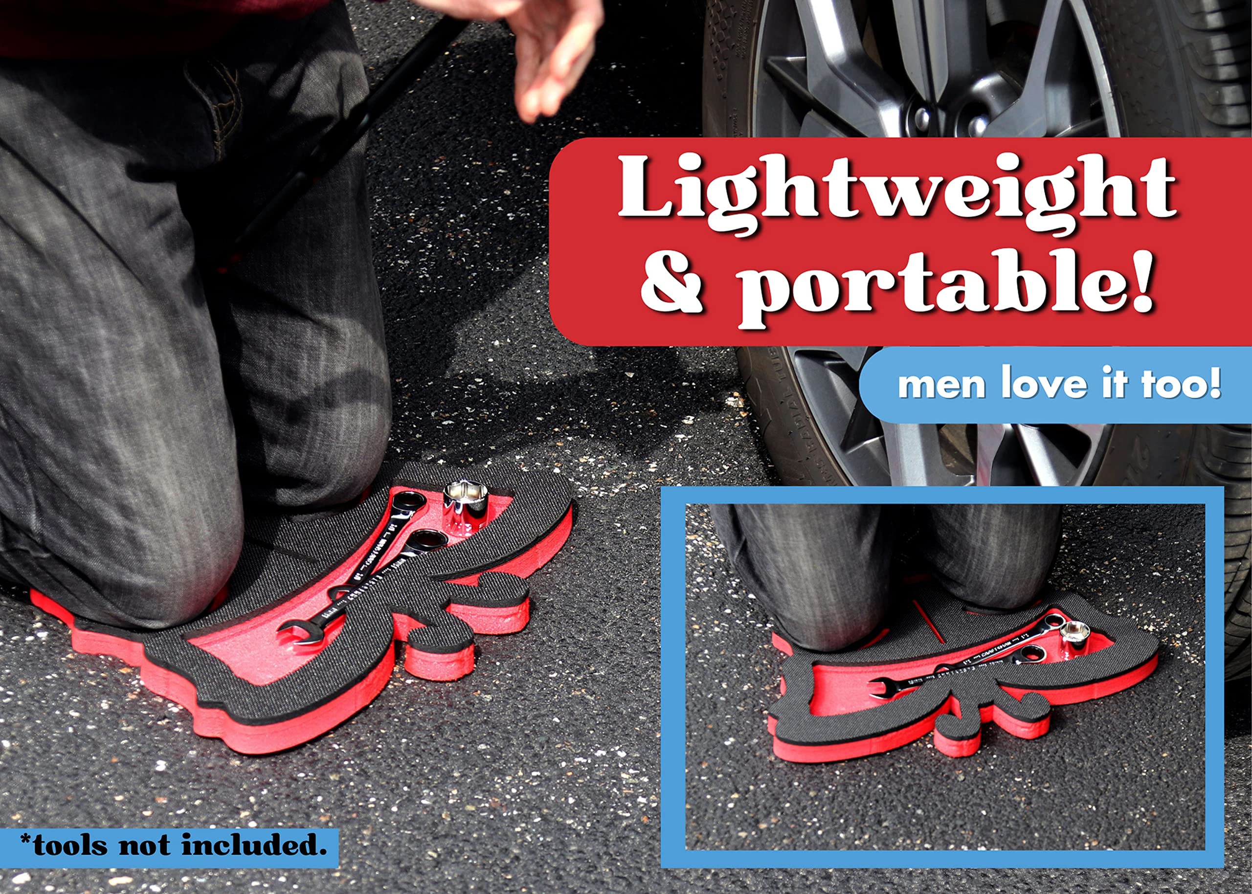 Polar Whale Portable Gardening Kneeling Pad Butterfly Shaped Red and Black Knee Cushion with Tool Pocket for Home Work Automotive Workshop More Durable Thick Comfortable High Density Waterproof Foam