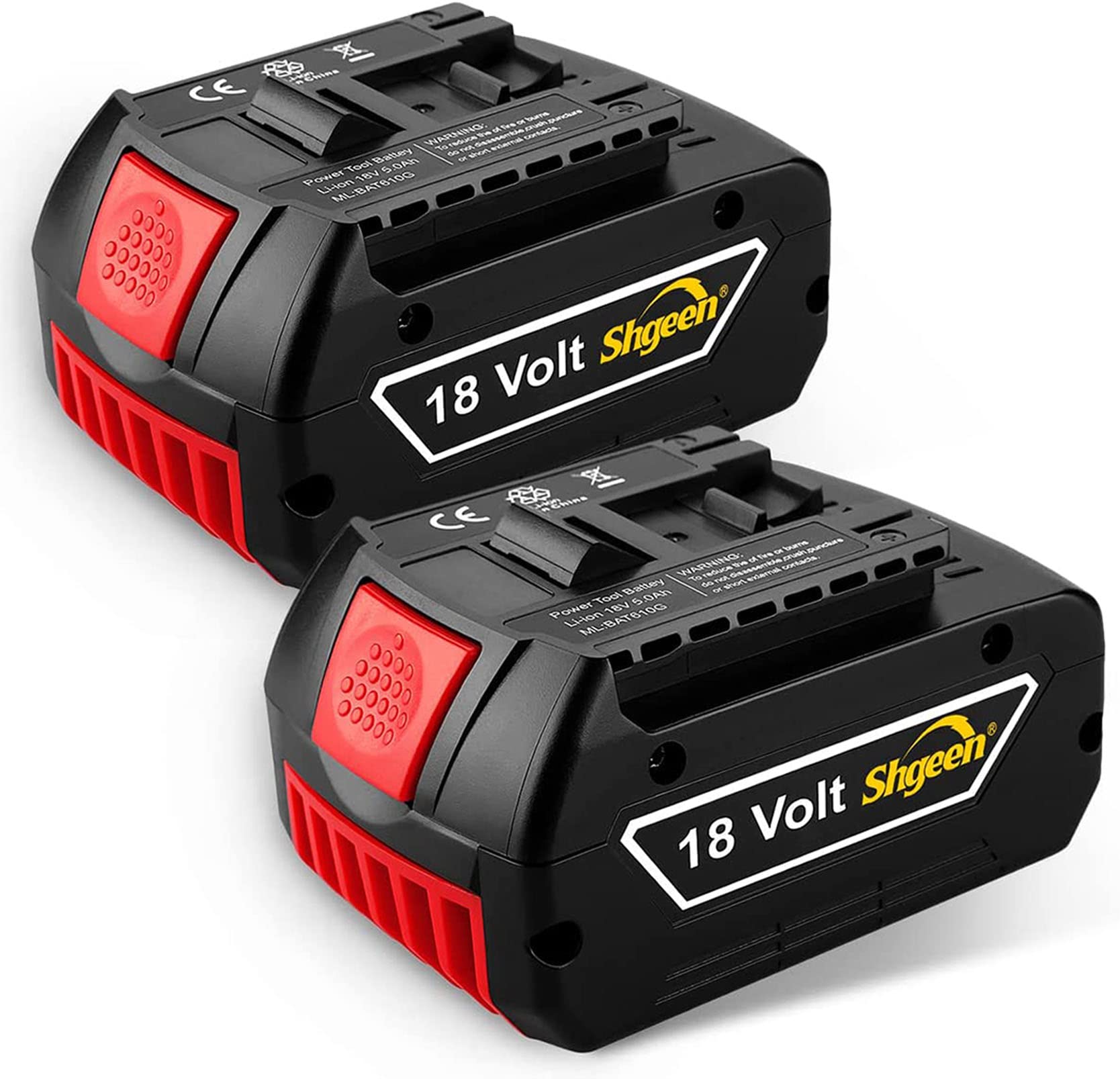 SHGEEN 2Pack 5.0Ah Li-ion Replacement for Bosch 18v Battery BAT609 BAT609G BAT618 BAT618G BAT619 BAT619G BAT622 BAT620-2PK SKC181-202L for 18v Bosch Battery