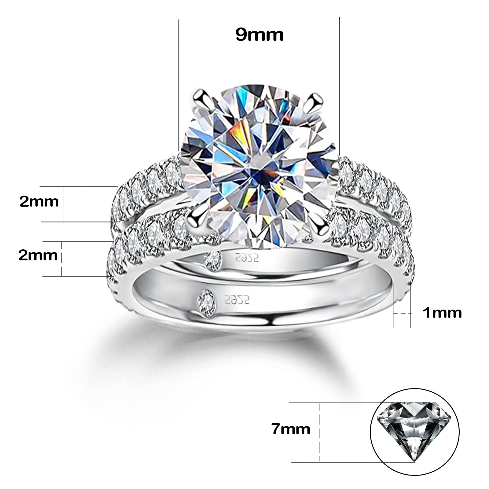 yoalincy 3CT Center Moissanite Engagement Rings Wedding Band D Color VVS1 Round Cut 925 Sterling Silver Bridal Sets for Women Ring Size 6