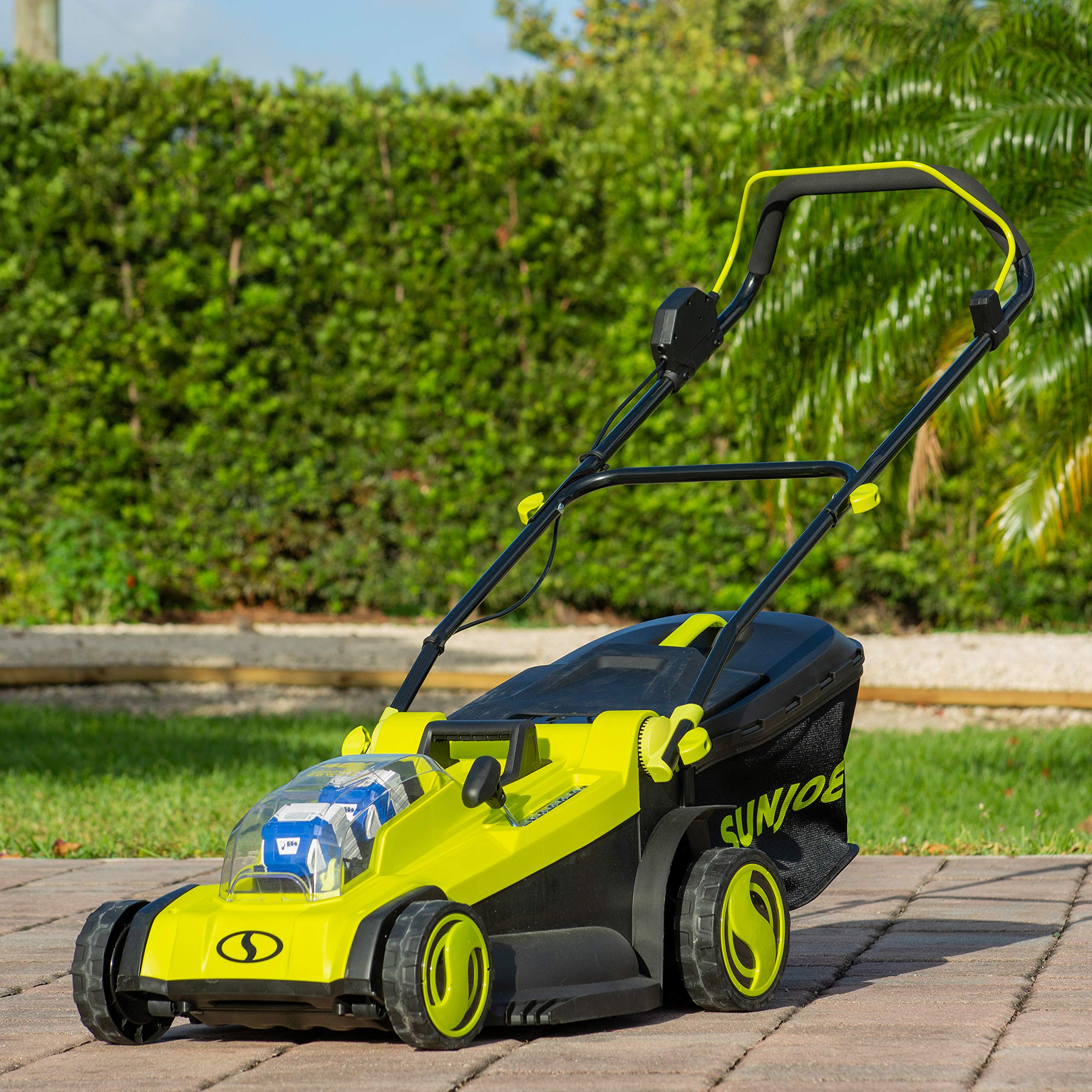 Sun Joe 24V-X2-17LM 48-Volt 17-Inch Mulching Walk-Behind Lawn Mower w/11-Gallon Grass Catcher & 6-Position Height Adjustment, Included, Cordless, Kit (w/ 2x 4.0-Ah Battery and Charger)