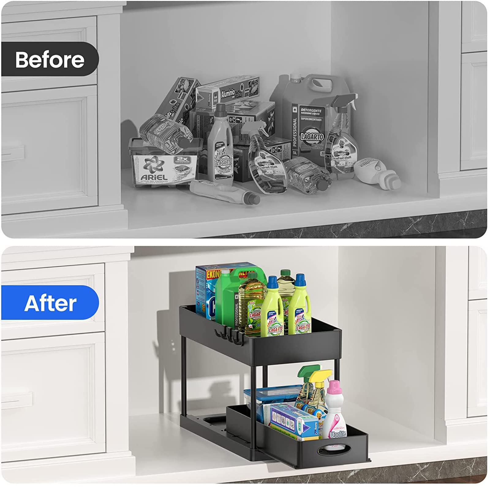 Under Sink Organizers and Storage 2 Tier Multi-purpose Sliding Under Cabinet Organizers and Storage Bathroom Cabinet Organizer Under Cabinet Basket