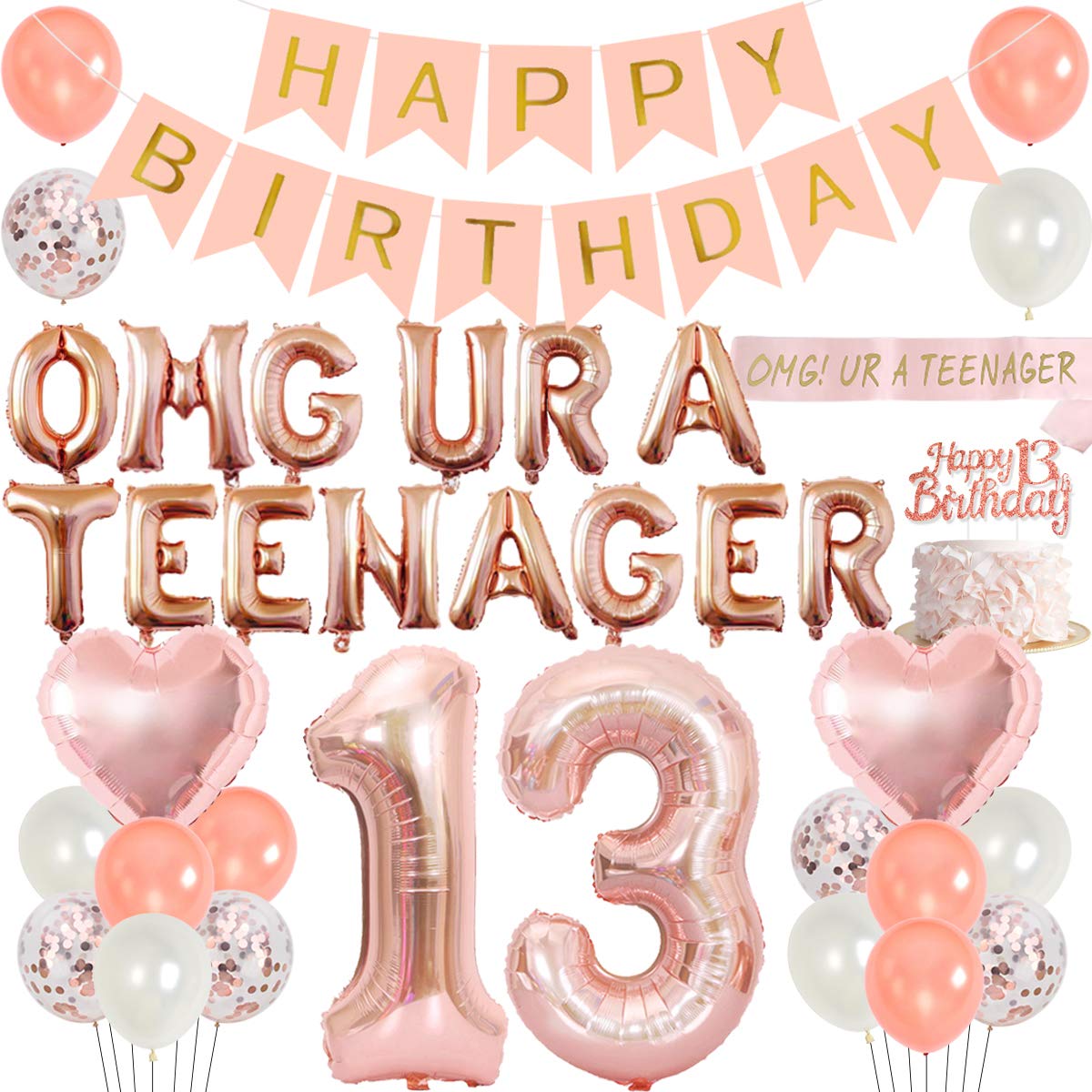 Teenager Birthday Party Decoration 13th Birthday Party Decorations for Girls with Rose Gold Omg Ur A Teenager Balloons Banner Sash Tinsel Cake Topper