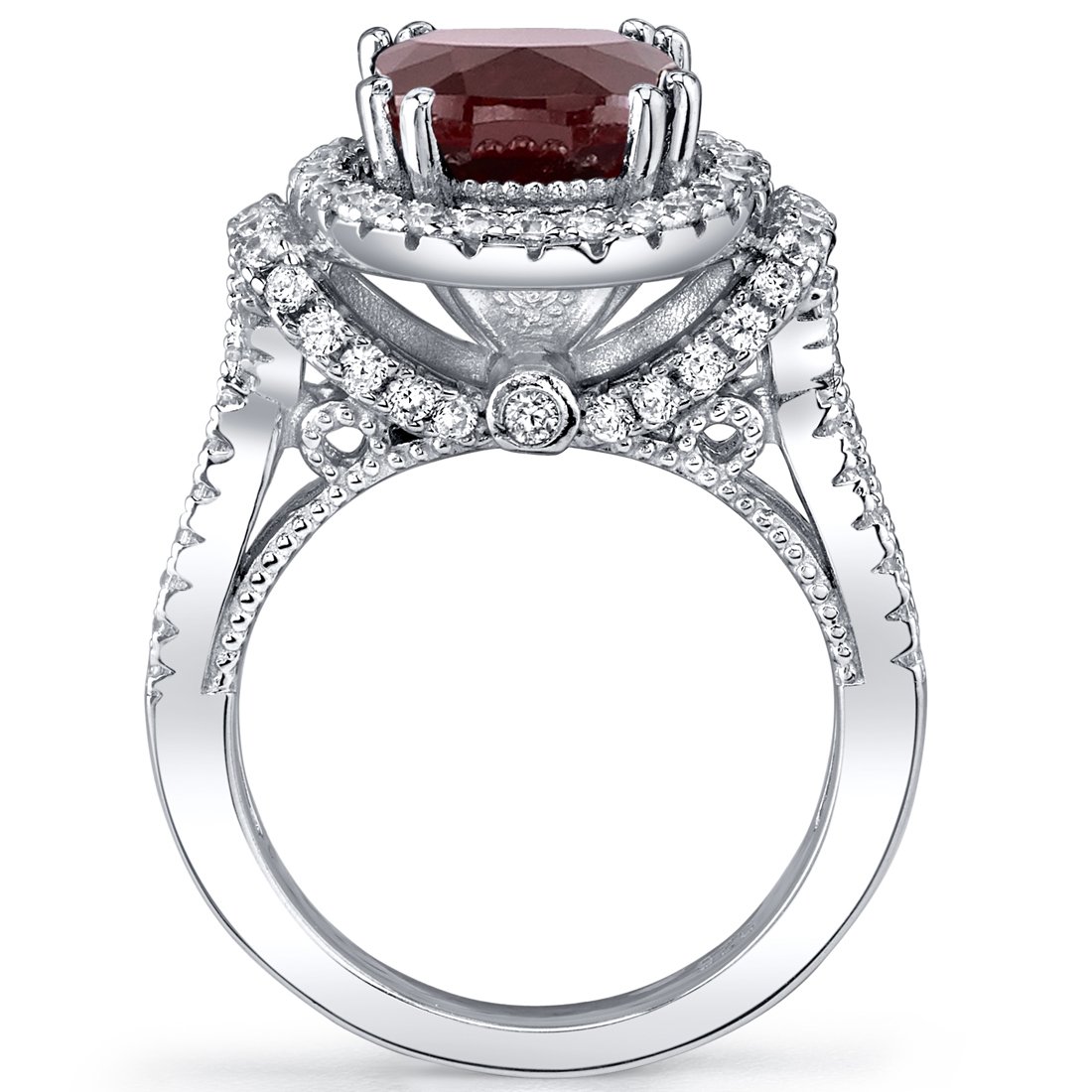 PEORA Garnet Gallery Ring Sterling Silver Oval Shape 3.25 Carats Size 5