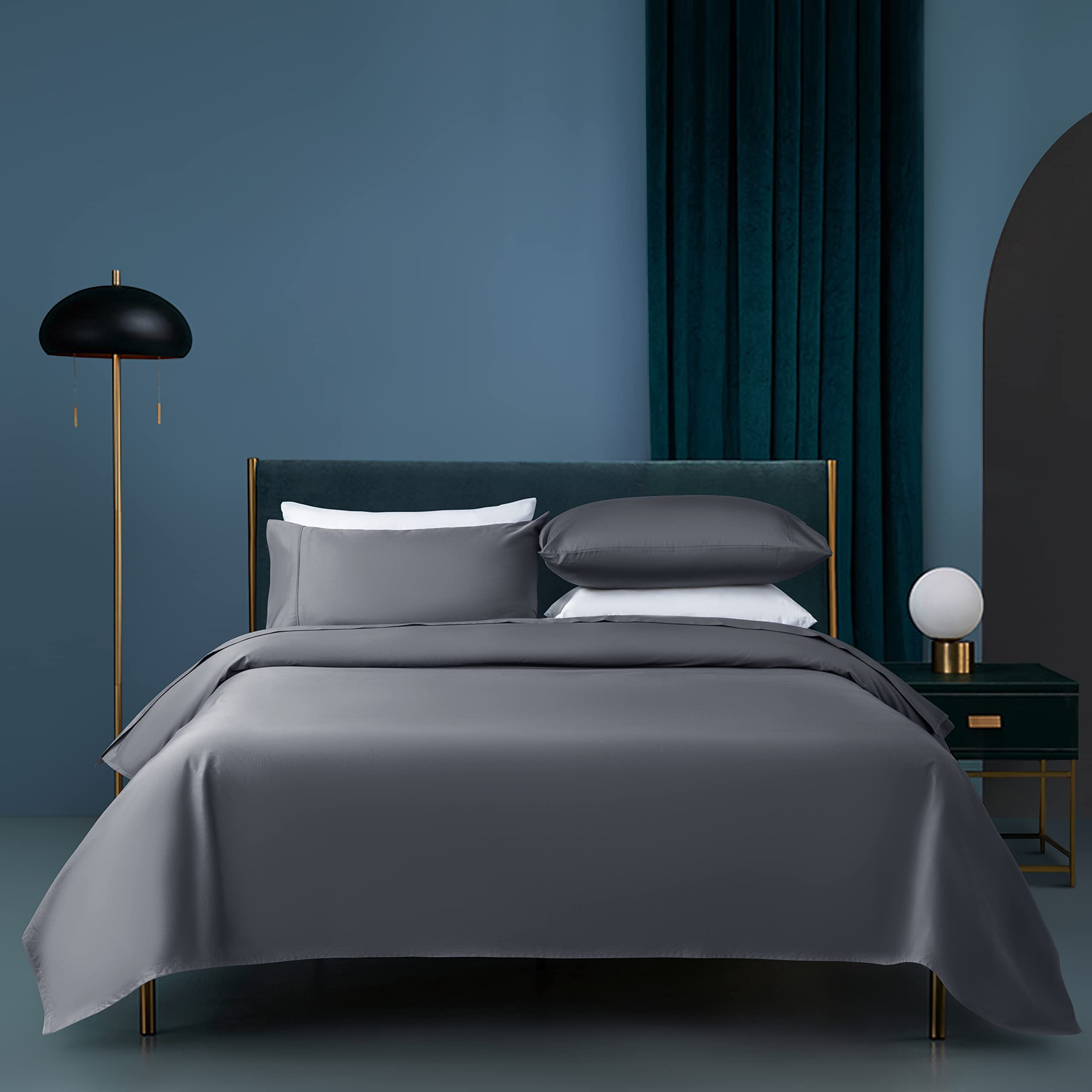 Shilucheng 1000 Thread Count 100% Cotton Queen Size Bed Sheets Set, 16" Deep Pocket Pure Egyptian Cotton,Ultra Soft Cooling Pillowcase Set -4 Piece(Drak Grey,Queen)