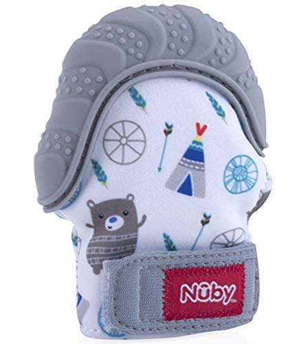 Nuby Soothing Teething Mitten with Hygienic Travel Bag (Grey) (2 Pack)
