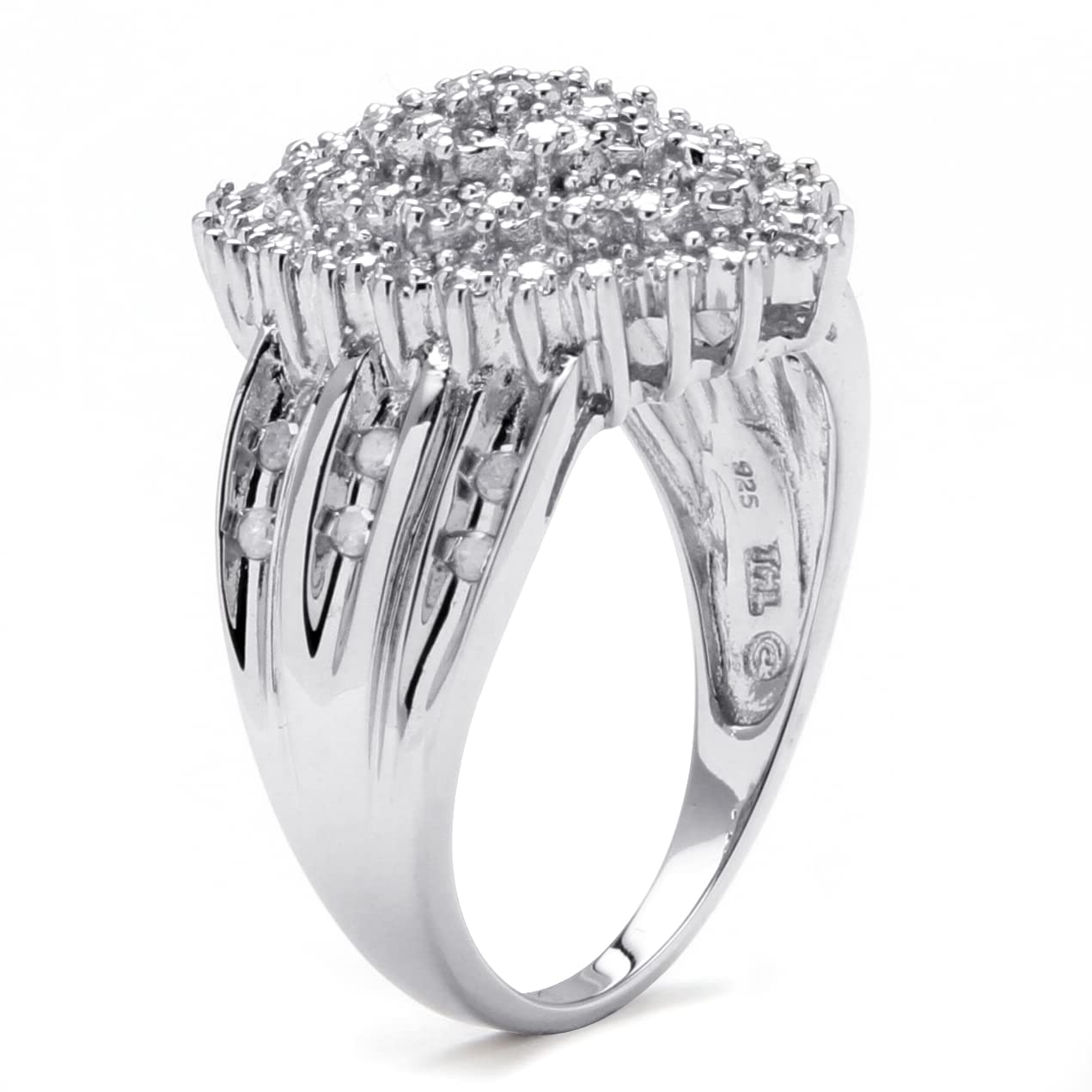 PalmBeach Jewelry Yellow Gold-Plated or Platinum-Plated Sterling Silver Round Genuine Diamond Marquise Cluster Engagement Ring (3/8 cttw, I Color, I3 Clarity) Size 6