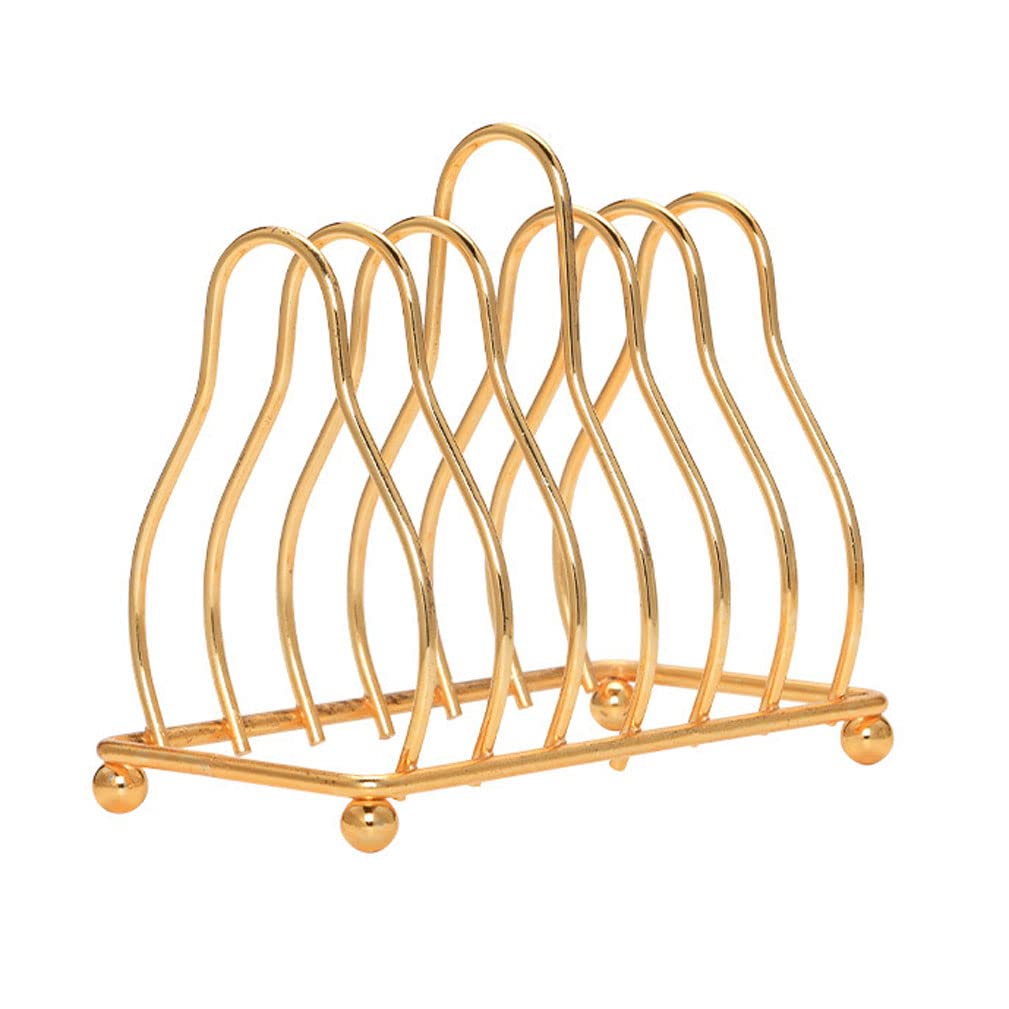 Teensery Iron Metal Plate Organizer Dish Rack Pot Cup Lid Drying Storage Holder Stand for Home Kitchen Cabinet, 6 Slots (Gold)