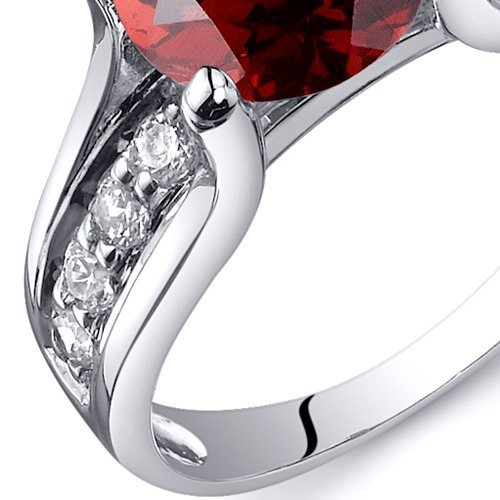 PEORA Garnet Cathedral Solitaire Ring for Women 925 Sterling Silver, Natural Gemstone Birthstone, 2.50 Carats Round Shape 8mm, Size 6