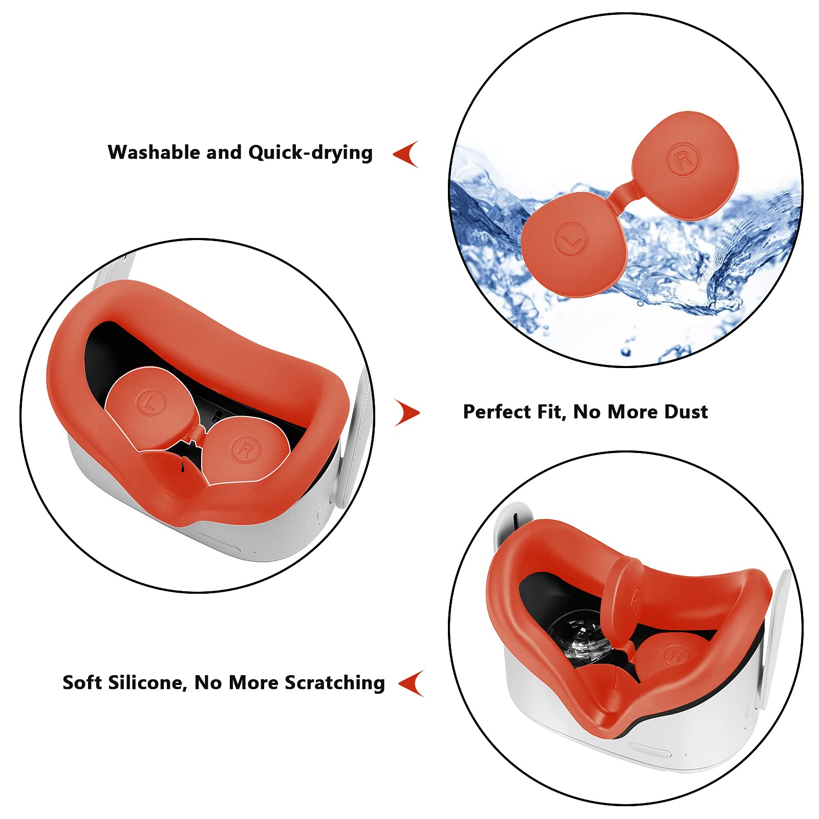 TOMSIN Touch Controller Grip Cover for Oculus Quest 2 with Silicone Face Cover, Protective Lens Cover, Silicone Handle Strap Combo, Sweatproof Lightproof Anti-Throw Accessories Set (Red)
