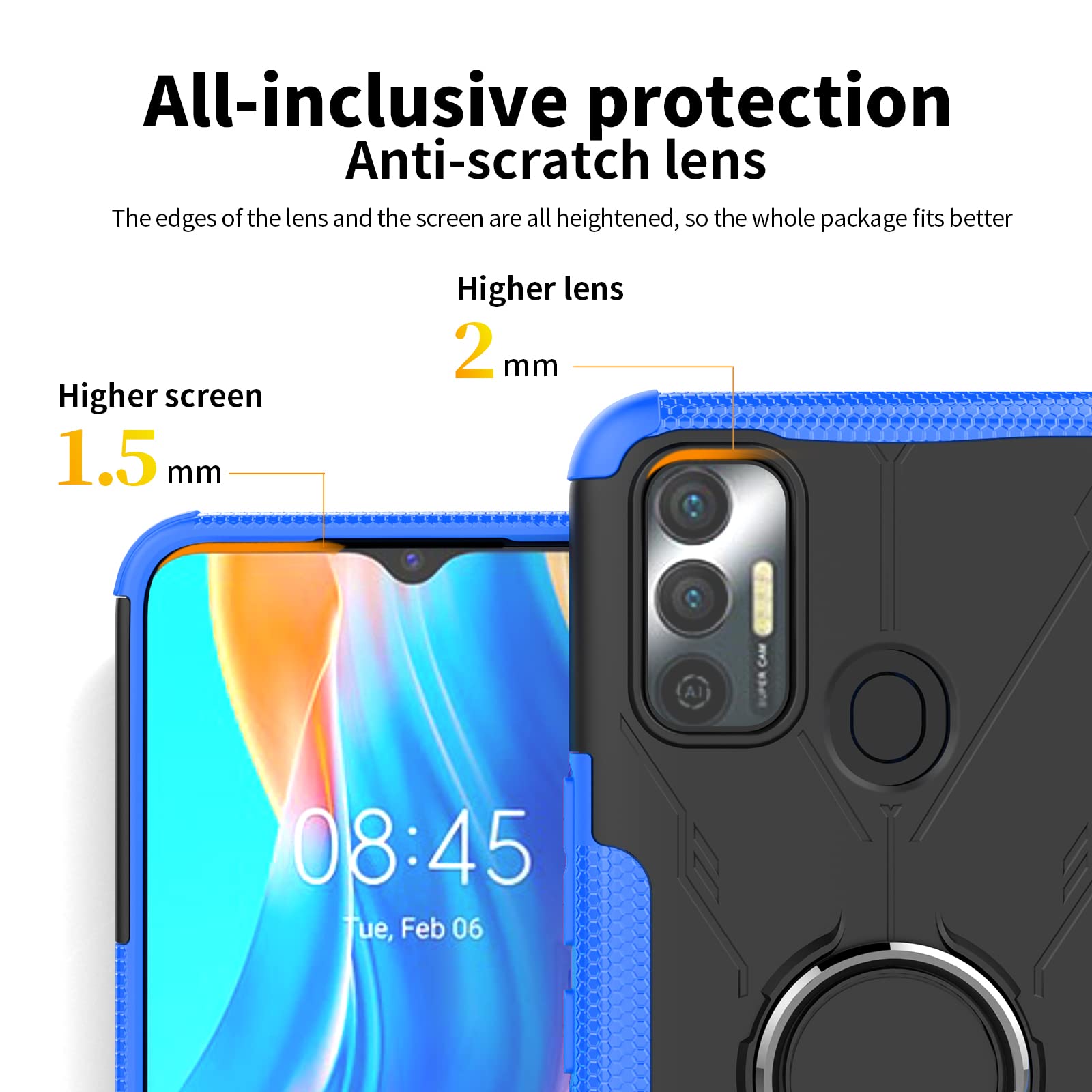 YukeTop Cover for Tecno Spark 7 Case, All-Inclusive Protection, Sturdy, Drop-Resistant, Rear Ring Holder, Cover Protection for Tecno Spark 7.(Black)