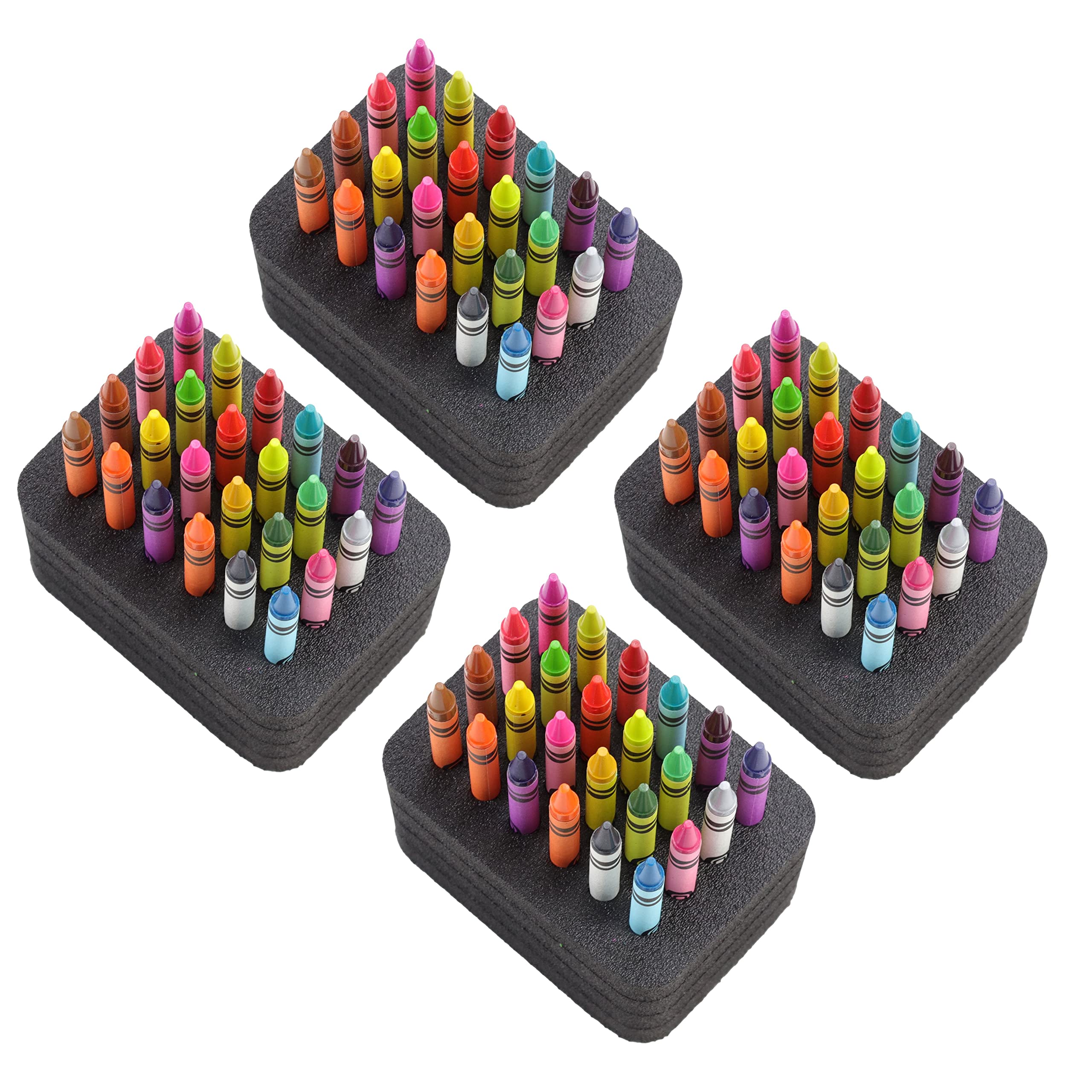 Polar Whale 4 Crayon Desk Stand Organizers Compatible with Crayola and Others Design Storage Tray Supply Non-Scratch Non-Rattle Washable Durable Black Foam Each Holds 24