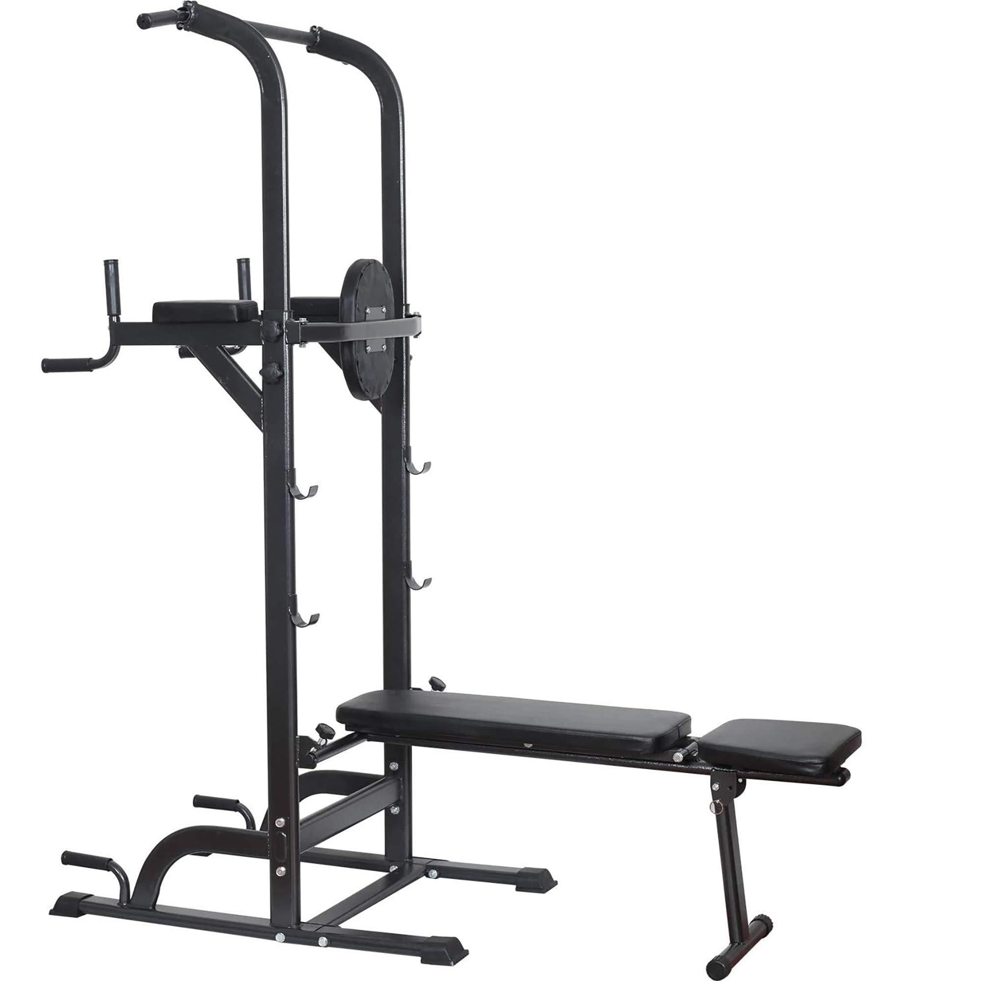 Power Tower Dip Station High Capacity 800lbs w/Weight Sit Up Bench Adjustable Height Heavy Duty Steel Multi-Function Fitness Pull Up Chin Up Tower Equipment for Home Office Gym Dip Stands (Black)