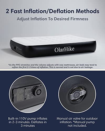 OlarHike Queen Air Mattress with Built in Pump,Inflatable Blow Up Airbed with Storage Bag,13" High Speed Inflation Black, Camping Accessories, Travel and Guests & Indoor