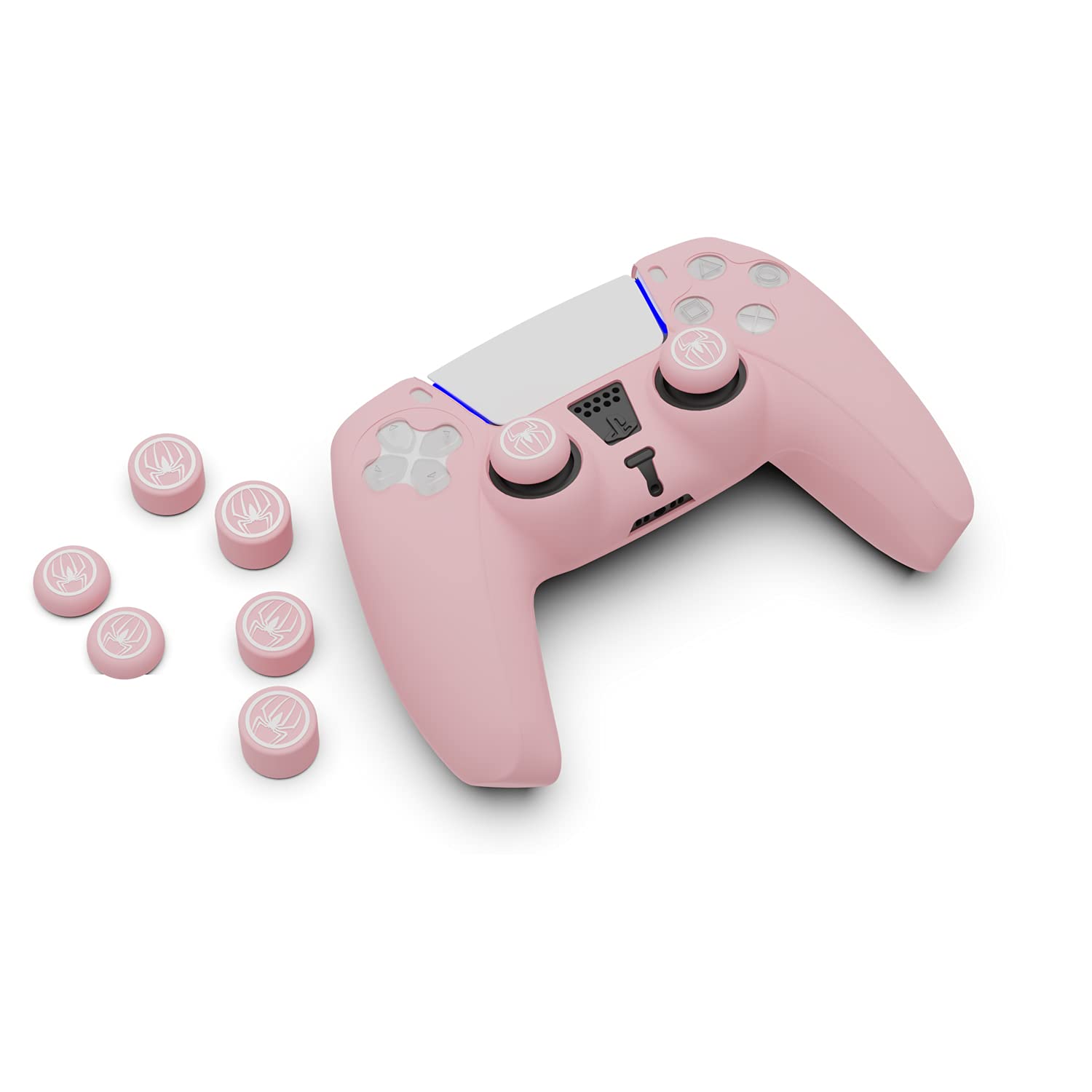 SMOS Anti-Slip Silicone Cover Skin for Playstation 5 Controller,Soft Rubber Case for PS5 Wireless Controller with 3 Pairs of Thumb Grip Caps of Different Heights,Cherry Blossom Powder