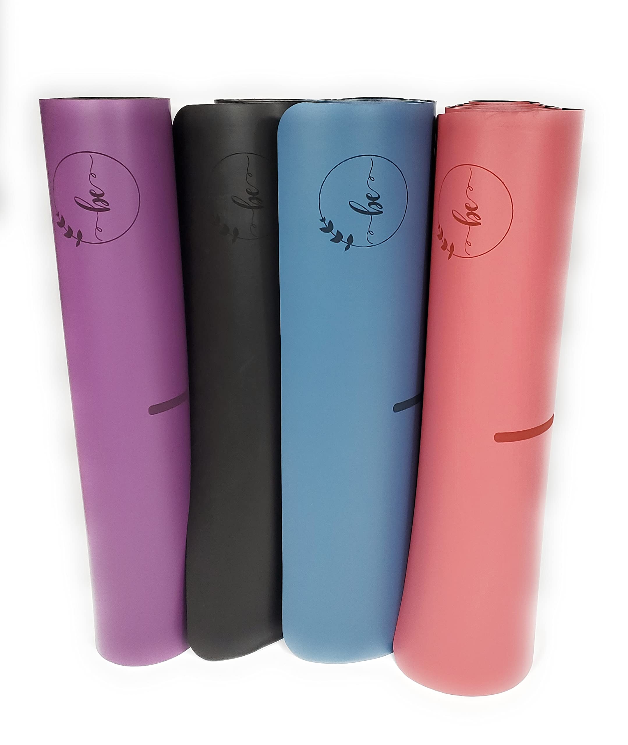 Yoga Mat 5mm Thick BE Premium Yoga Exercise Mat with Carry Strap, ARC Alignment Dry Grip Pro Technology - Moisture Wicking 100% Polyurethane Leather Top and Non-Slip Rubber Bottom for Hot Yoga,