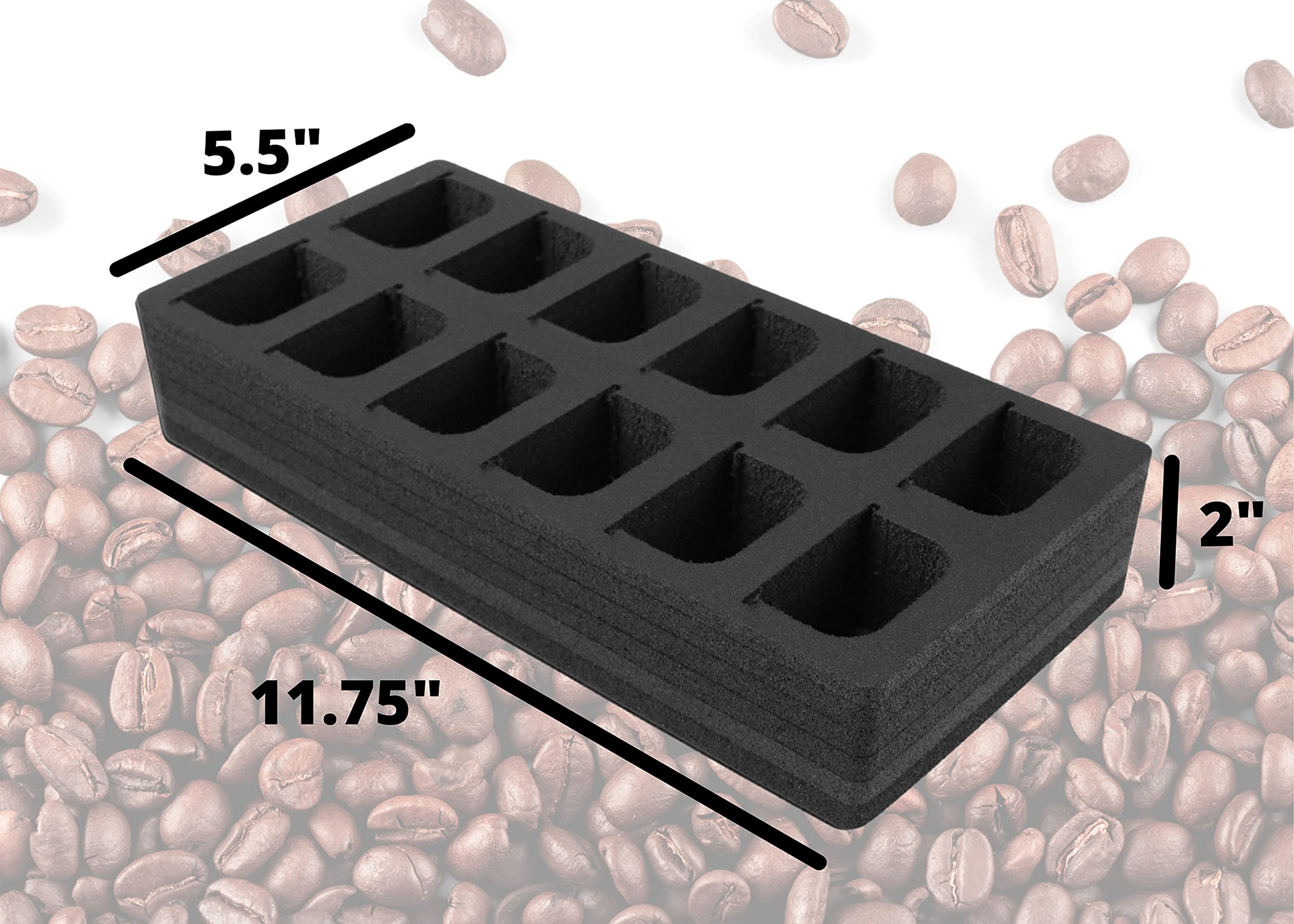 Polar Whale Coffee Espresso Capsule Drawer Organizer Tray Insert Compatible with Nespresso Vertuo VertuoLine for Kitchen Home Office Waterproof Washable Black Foam 12 Compartment 5.5 X 11.75 Inches