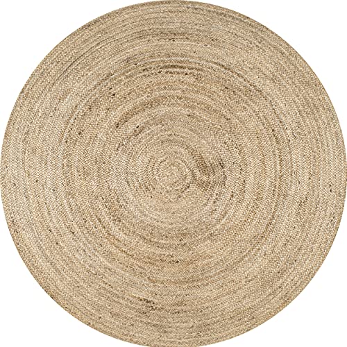 nuLOOM 4 Round Rigo Jute Hand Woven Area Rug, Natural, Solid Farmhouse Design, Natural Fiber, For Bedroom, Living Room, Dining Room, Hallway, Office, Kitchen, Entryway