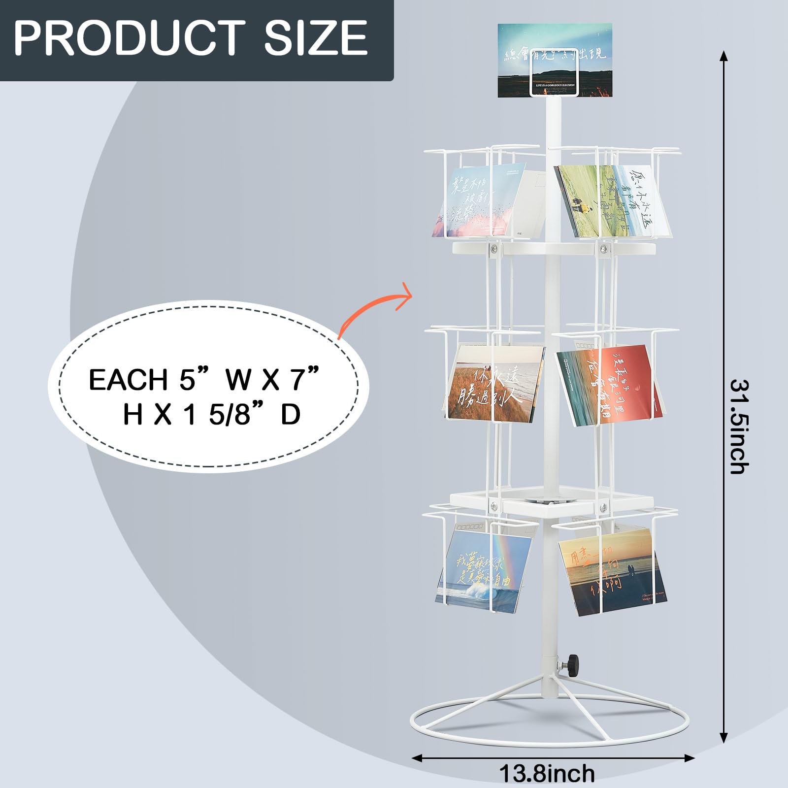 Zonon 2 Pcs 12 Pocket 3 Tier Metal Rotating Card Display Stand for 5"x7" Cards Rotating Countertop Greeting Card Rack Spinning Postcard Greeting Card Holder for Grocery Stores Retail Floor Showcase