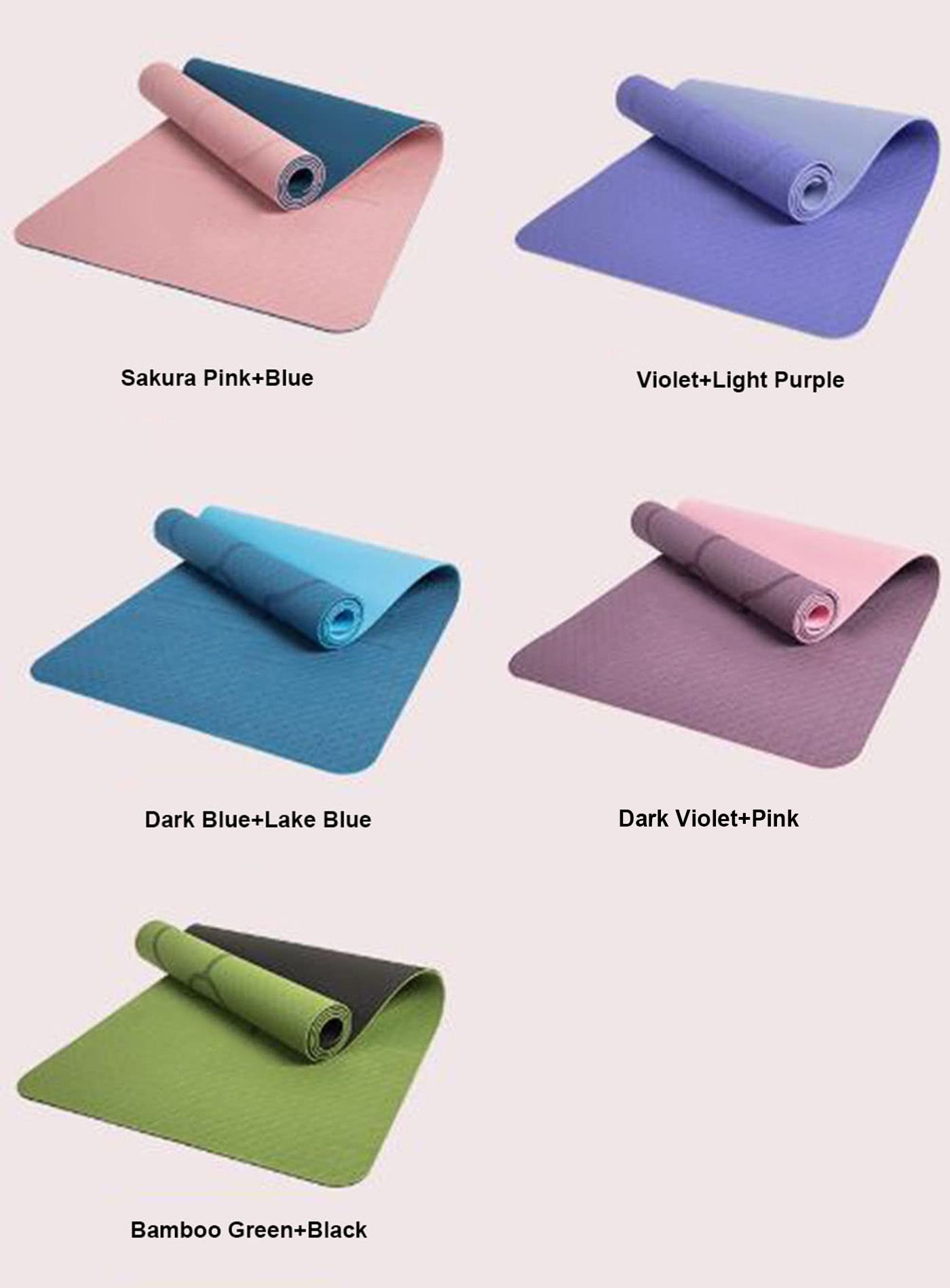 Yoga Mat Double-Sided Color Non-Slip Fitness Mat with Alignment Marks 72”×31.5”×0.3” (Sakura pink+Blue)